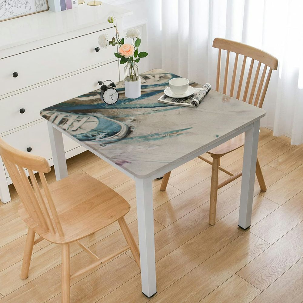 Ocean Elastic Edged Square Tablecloth, Blue Turtle Waterproof Wipe ...