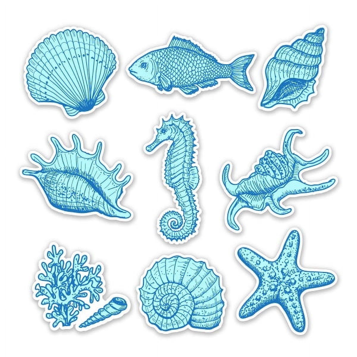 Ocean Elements Set Shell Sea Horse Seastar Fish - 10" Vinyl Stickers ...