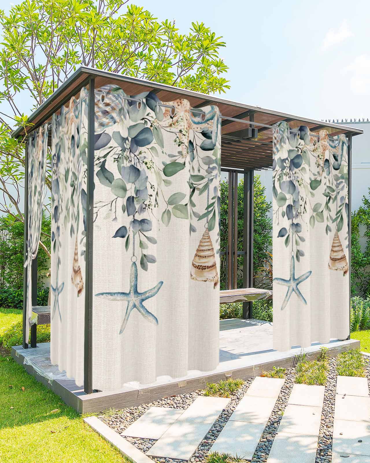 Ocean Eucalyptus Outdoor Curtains for Patio Waterproof,Coastal Starfish ...