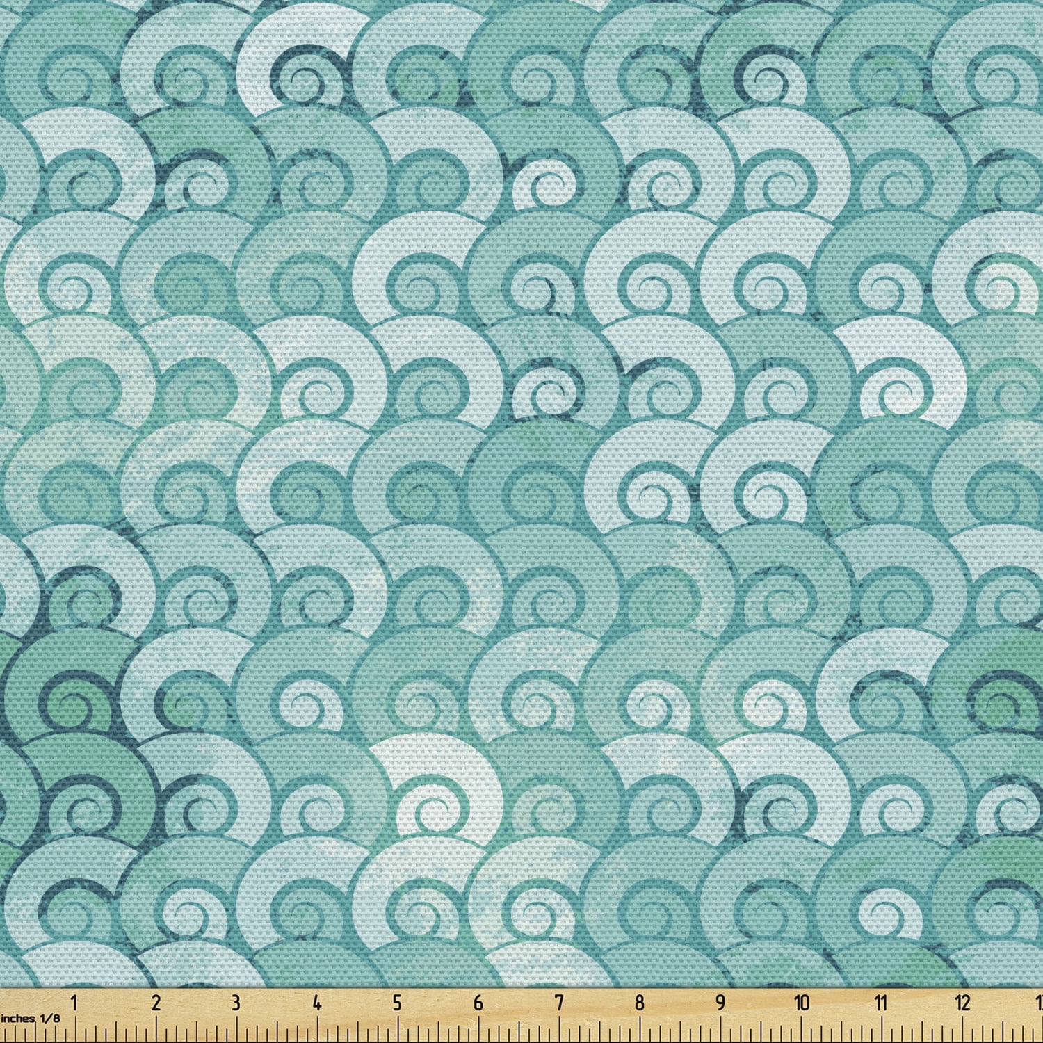 Ambesonne Ocean Fabric by the Yard Upholstery, Swirled Spiral Sea Waves ...