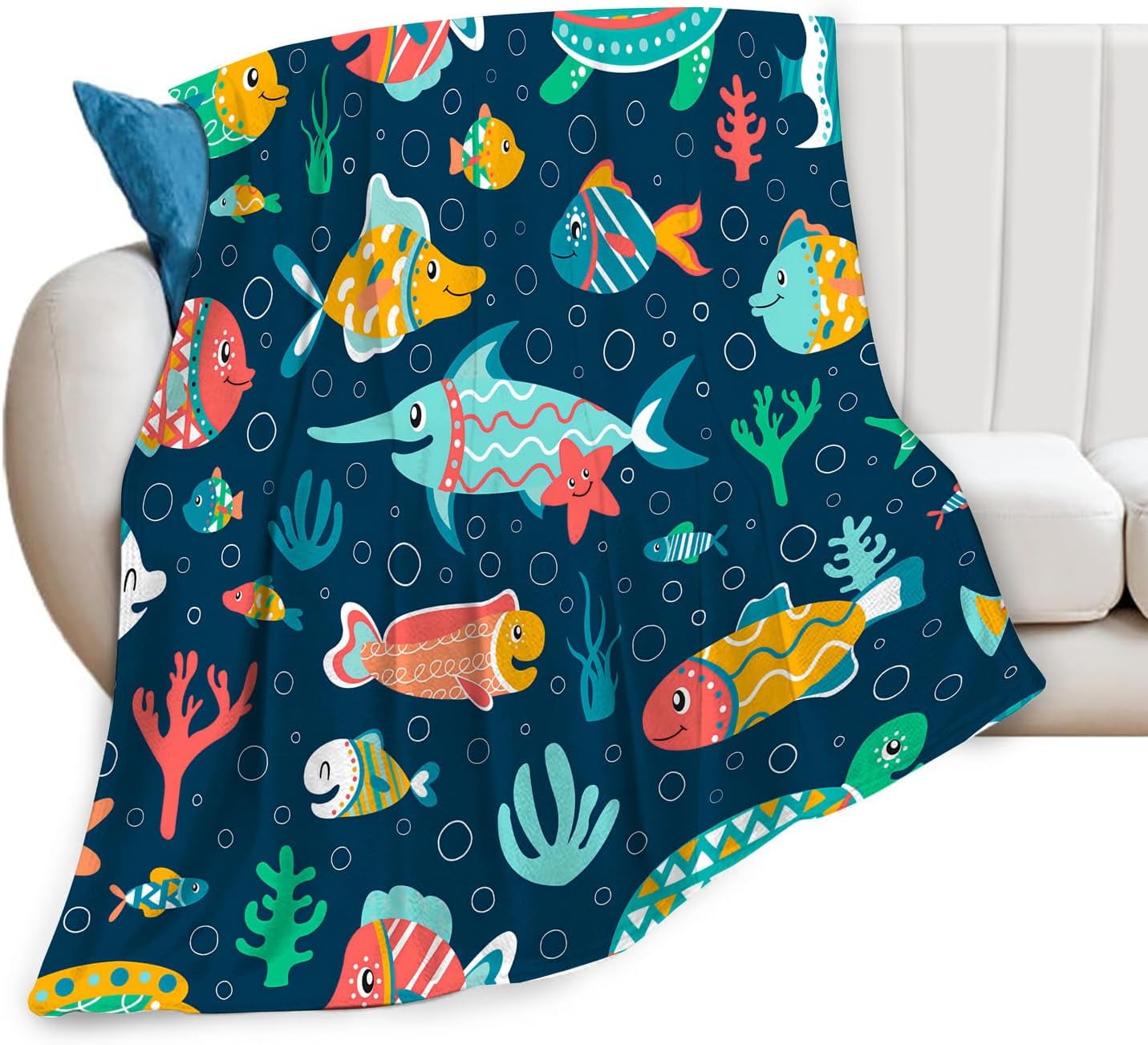 Ocean Fish Blanket Ocean Animals Gifts for Girls Women Ocean Animal ...