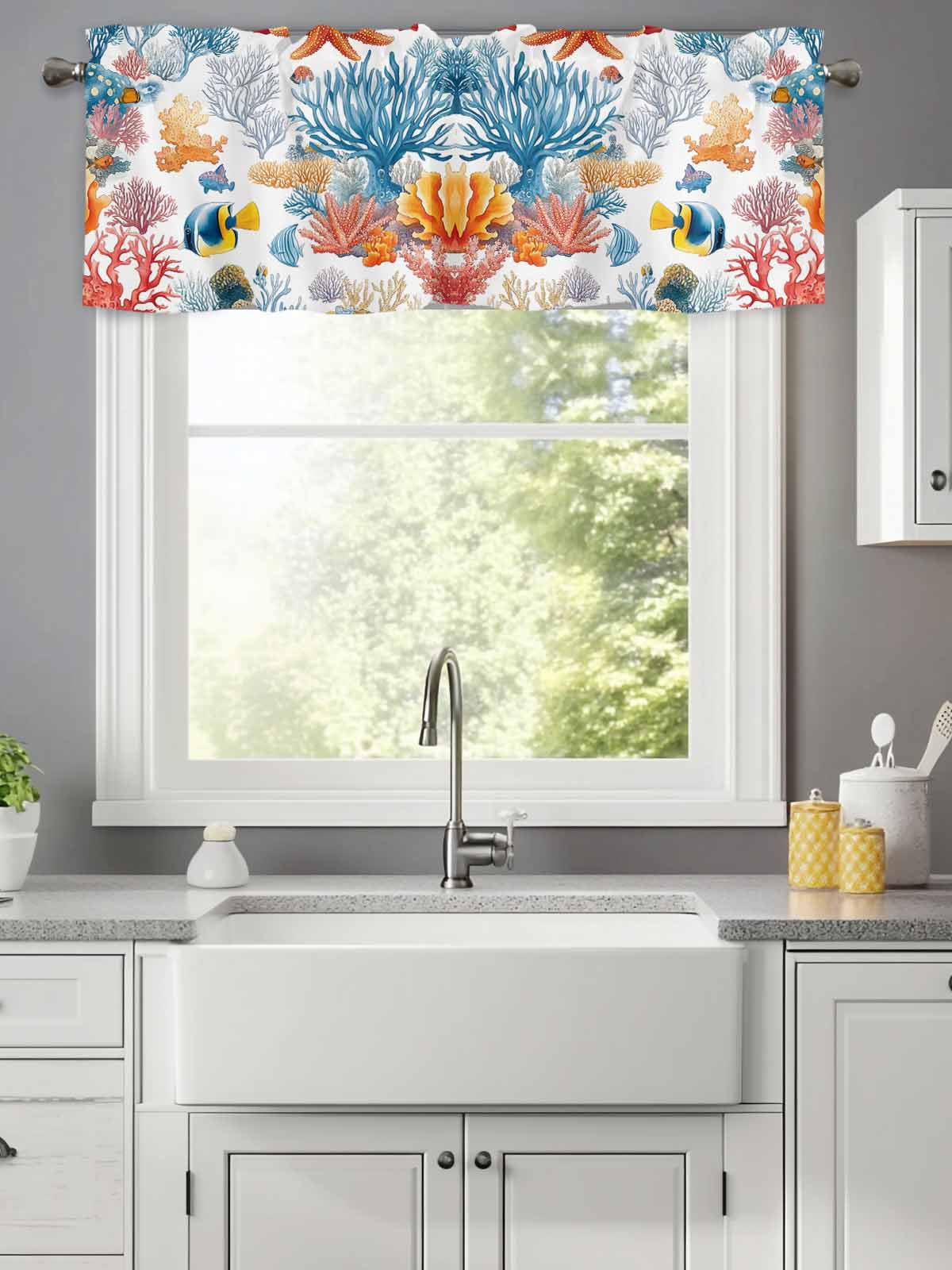 Ocean Fish Colorful Coral Valances for Windows,Rod Pocket Valance for ...