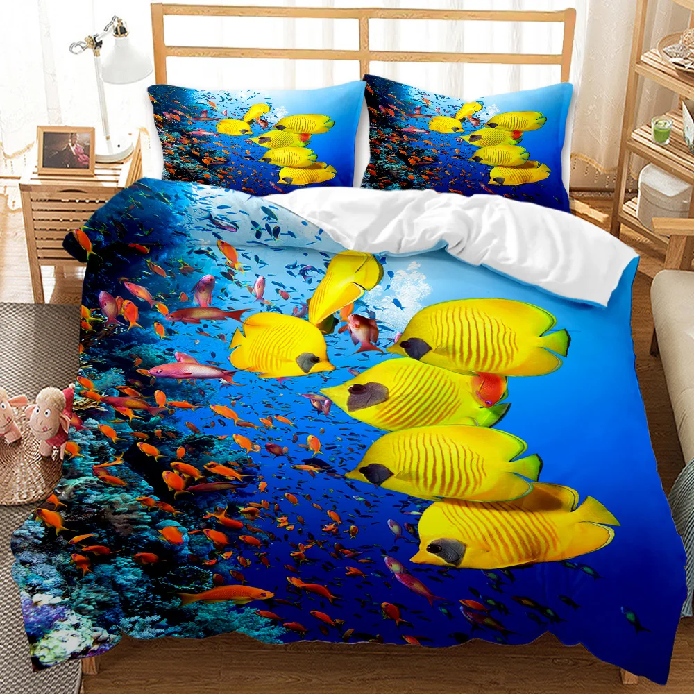 Ocean Fish Duvet Cover Set Ocean Animals Fishes Theme Bedding Set ...