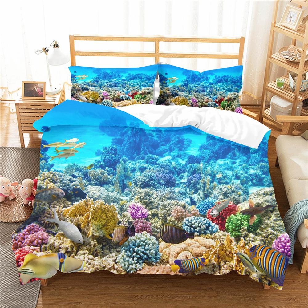 Ocean Fish Duvet Cover Set Ocean Marine Theme Twin Bedding Set ...