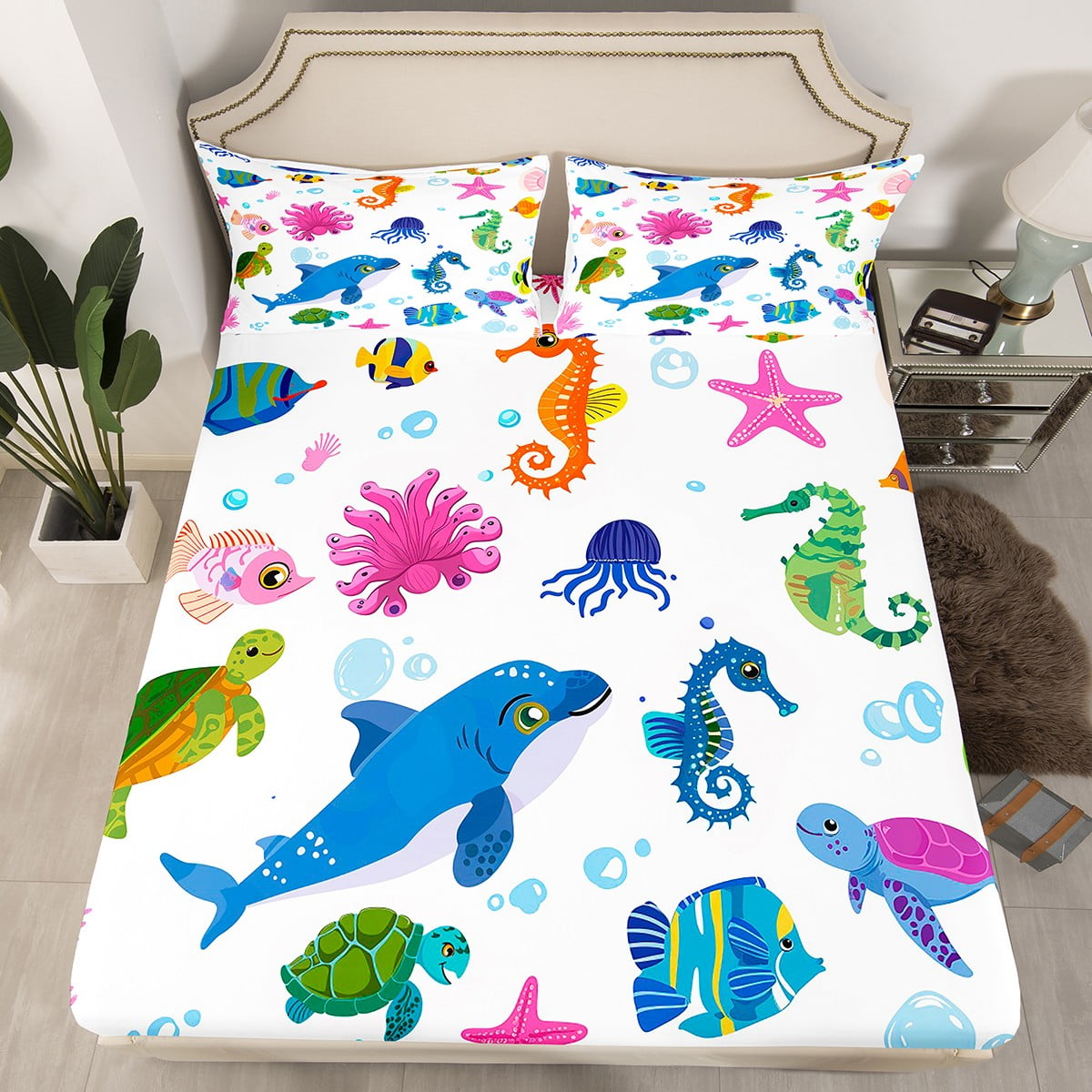 Ocean Fish Fitted Sheet Twin Sea Turtle Bed Sheets for Kids Child Girls ...