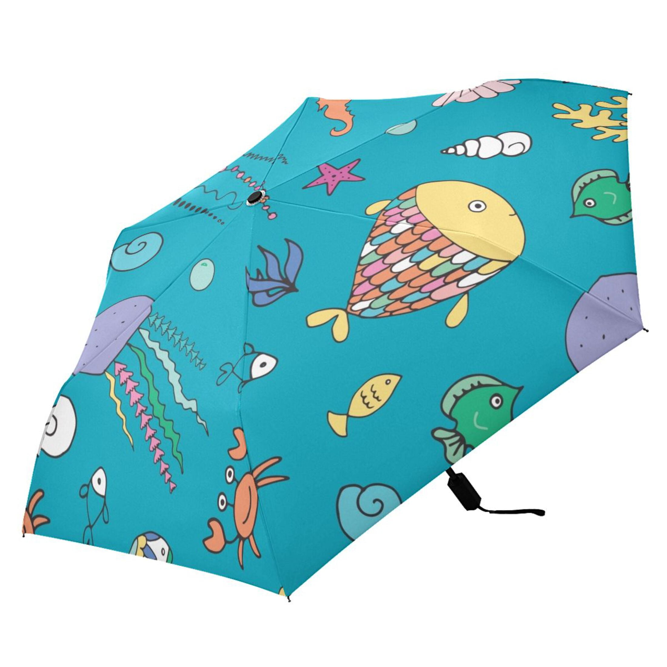 Ocean Fish Jellyfish Seashell Compact Folding Umbrella for Rain ...