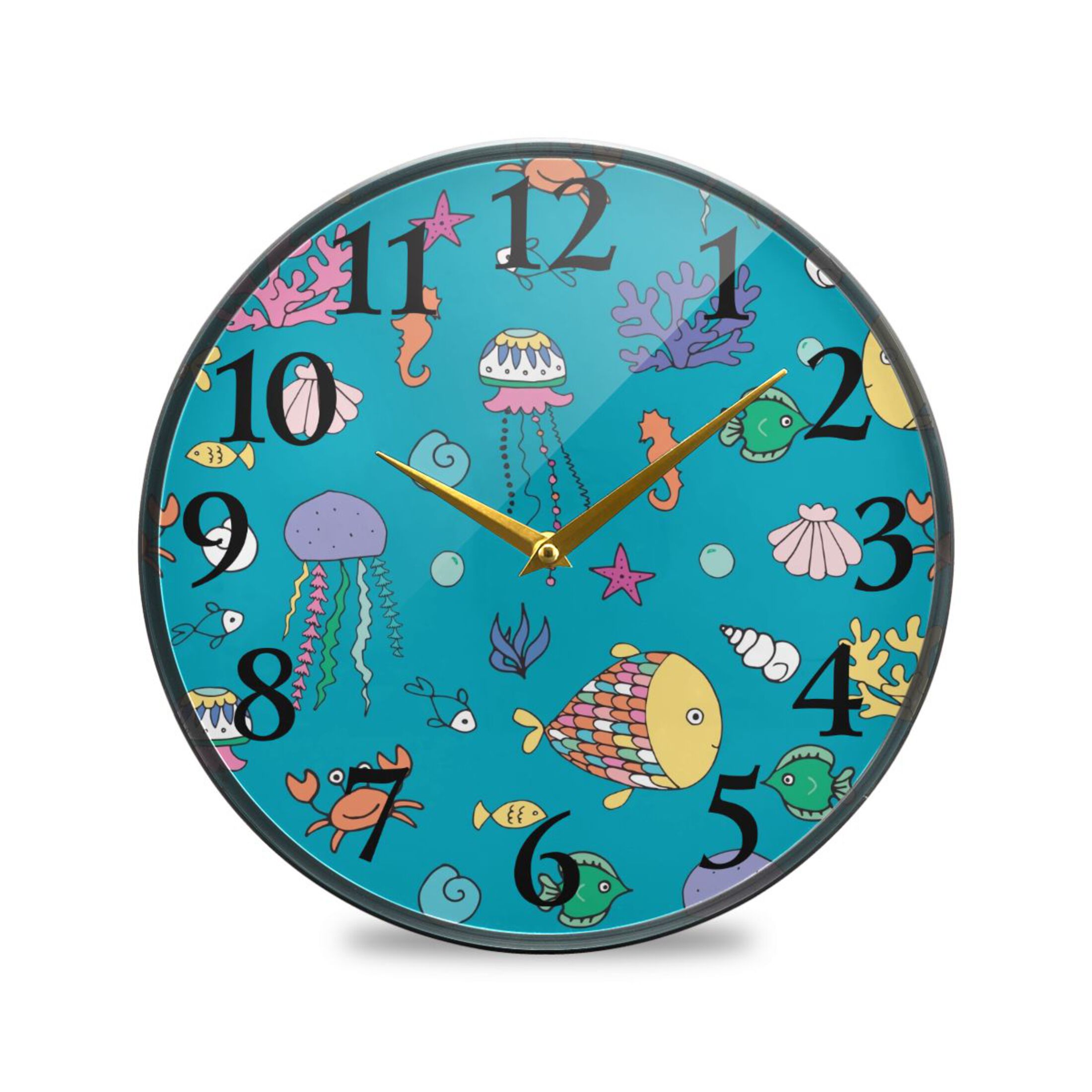 Ocean Fish Jellyfish Seashell Wall Clocks Battery Operated 9.5 Inch ...
