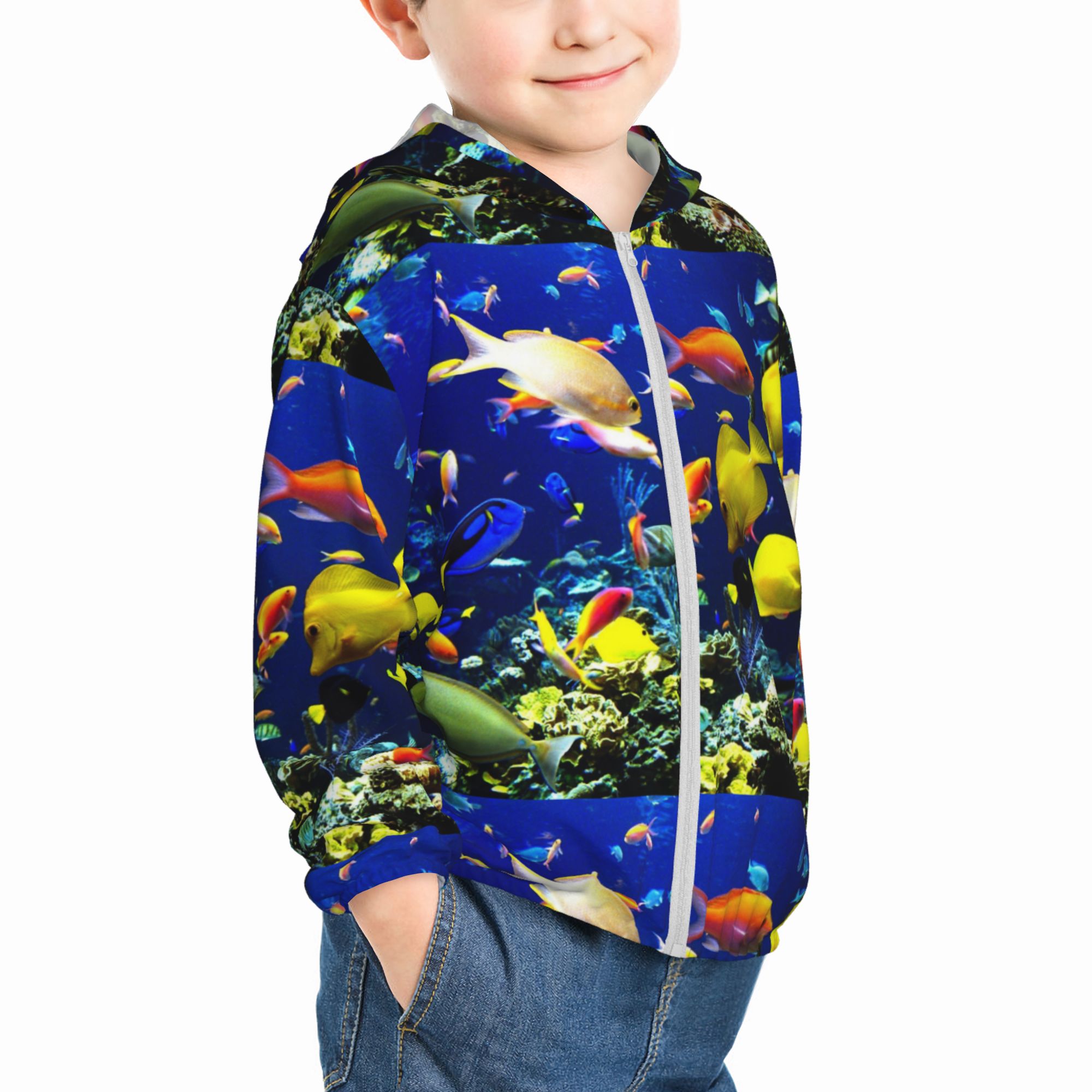 Ocean-Fish Kids Zip-Up Hoodie Girls Boys Sun Protection Jacket Hooded Cooling Shirt - Walmart.com