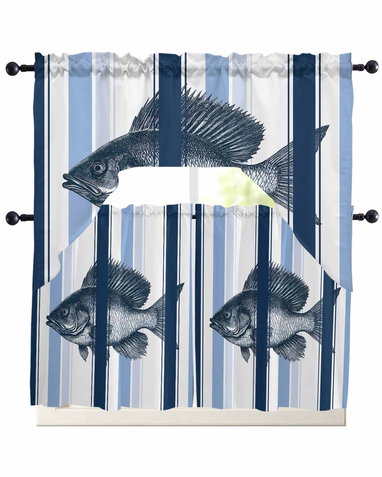 Ocean Fish Kitchen Curtains Sets 36 Inch Length with Valance ...