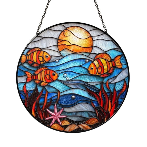 Ocean Fish Scene Stained Glass Style Window Suncatcher, Decorative ...