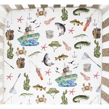 Bedtime Originals Ocean Mist Ocean Sea Animals Fitted Crib Sheet ...
