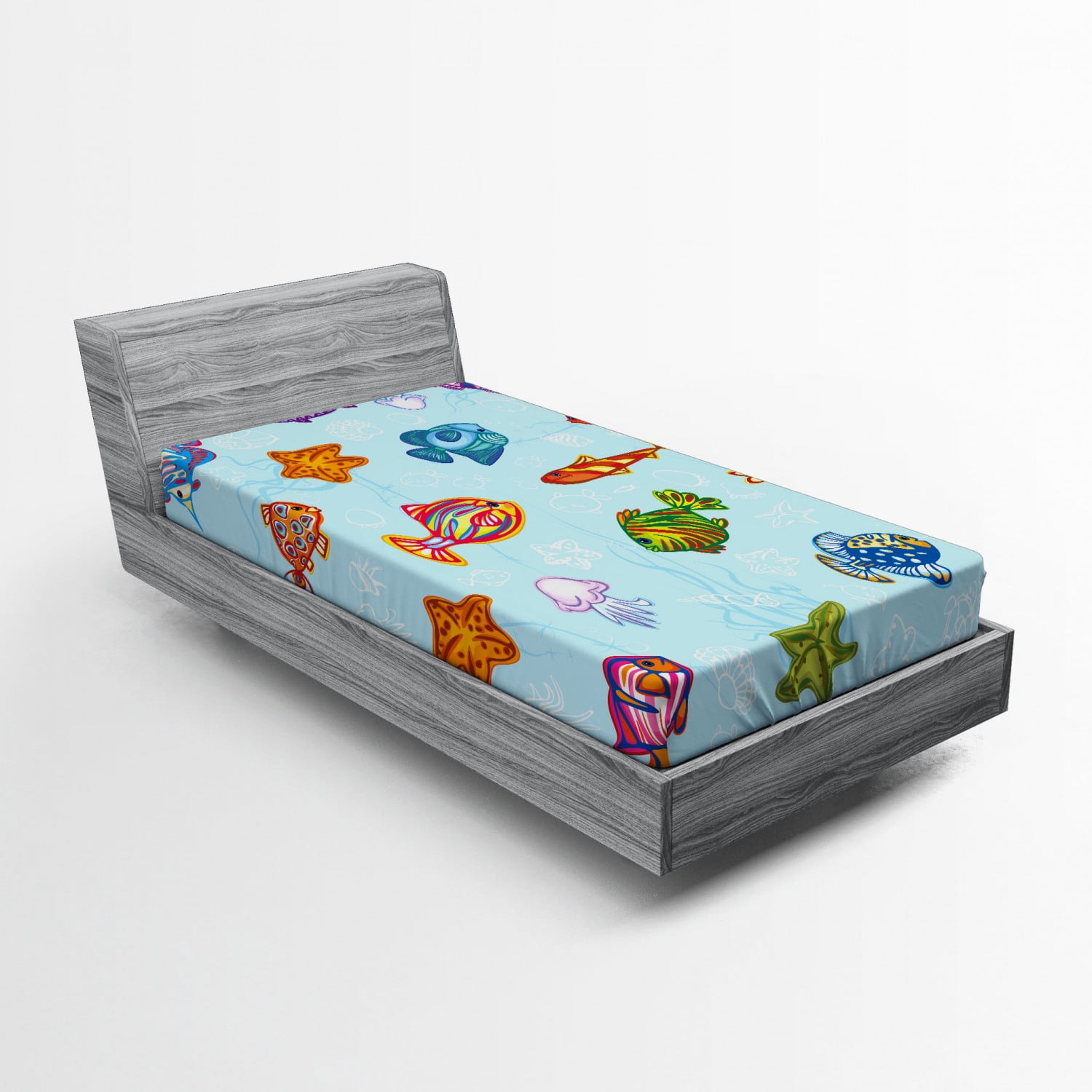 Ocean Fitted Sheet, Types of Fish in Deep Sea Navy Nautical Life ...