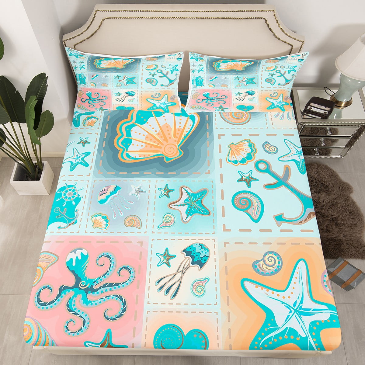 Ocean Fitted Sheet Queen Octopus Tentacles Patchwork Bed Sheets for ...