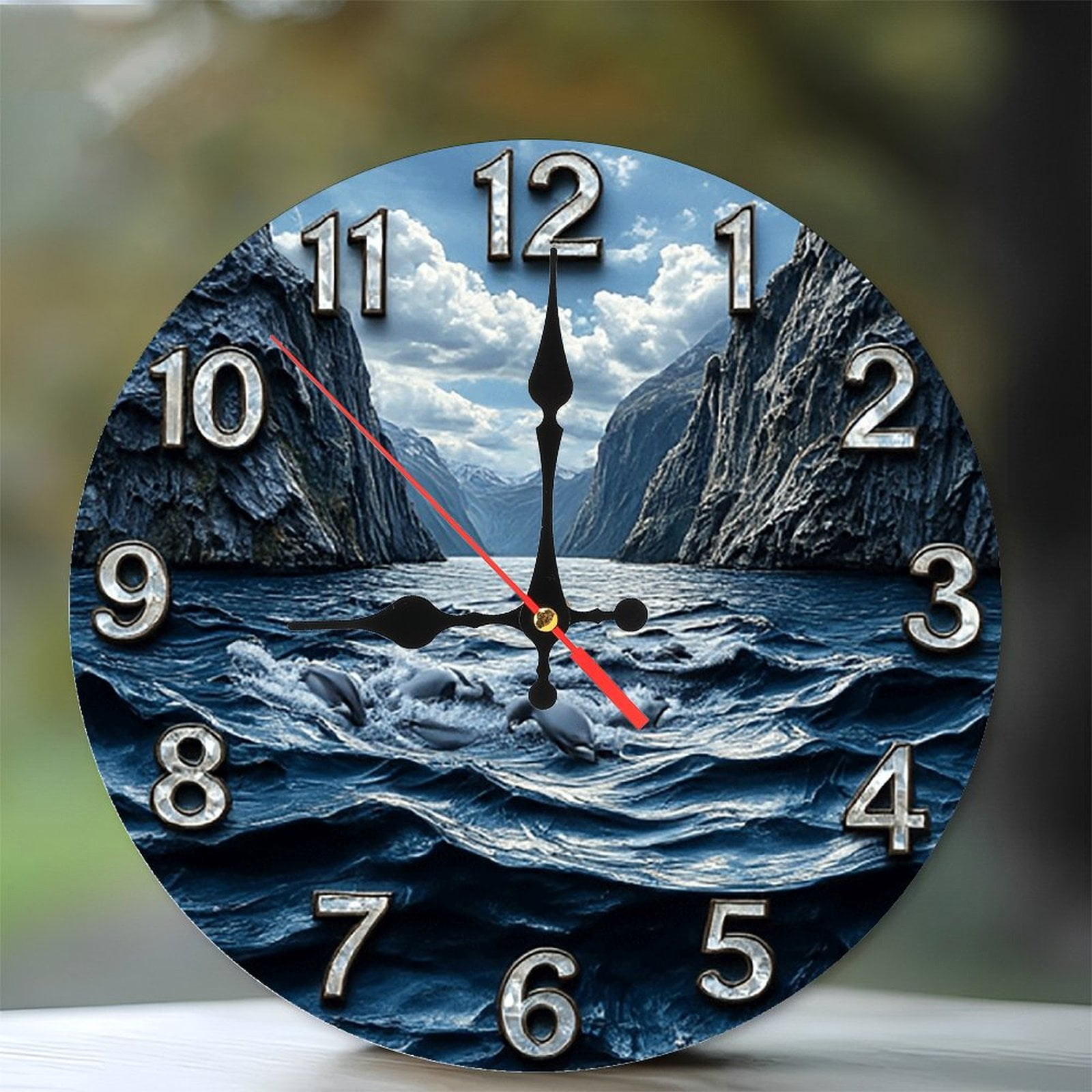 Ocean Fjord Dolphins Wall Clock 10-Inch Silent Wooden Wall Clock ...