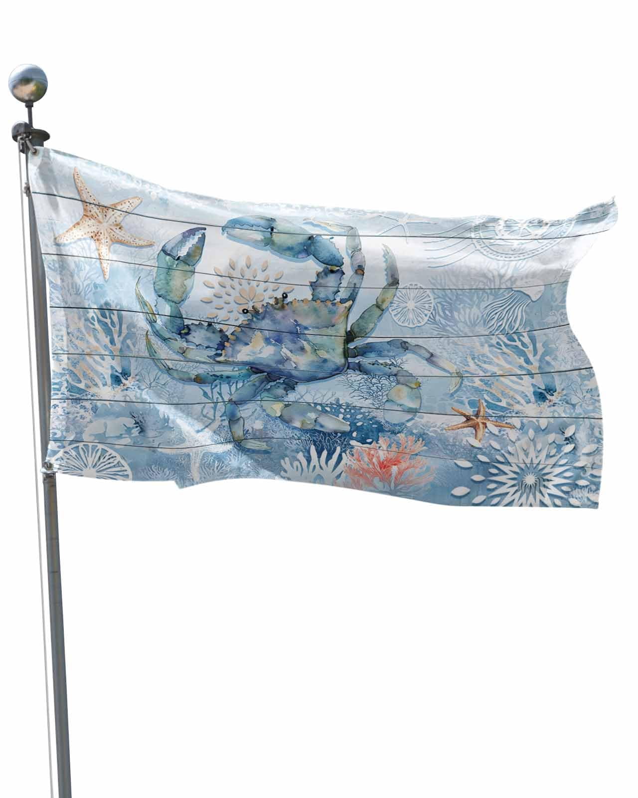 Ocean Flags for Outside 3x5 Ft, Crab Coral Starfish Underwater World ...