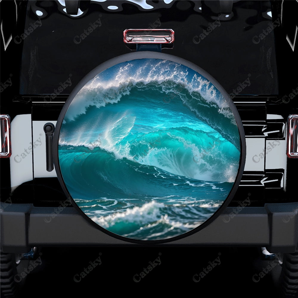 Ocean Foamy Waves Rolling Up Polyester Universal Spare Wheel Tire Cover ...