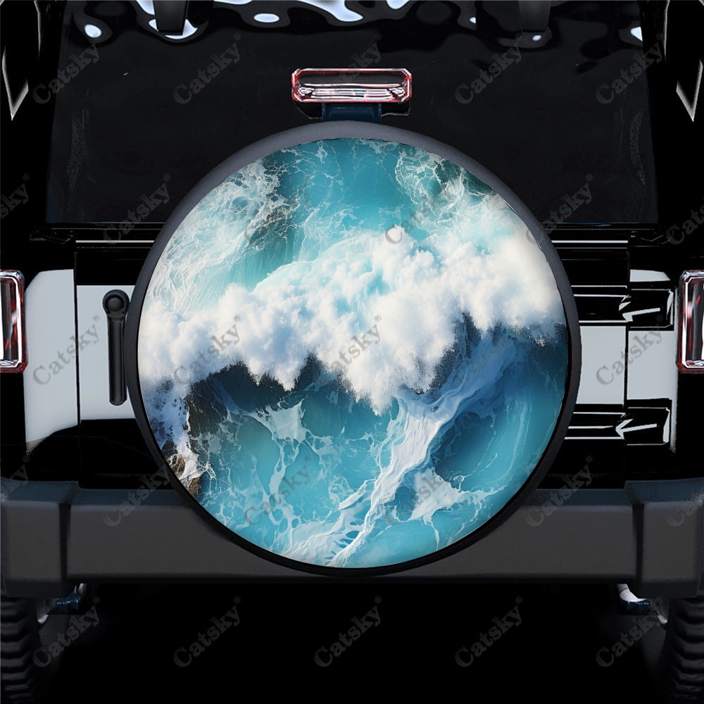 Ocean Foamy Waves Rolling Up Polyester Universal Spare Wheel Tire Cover ...
