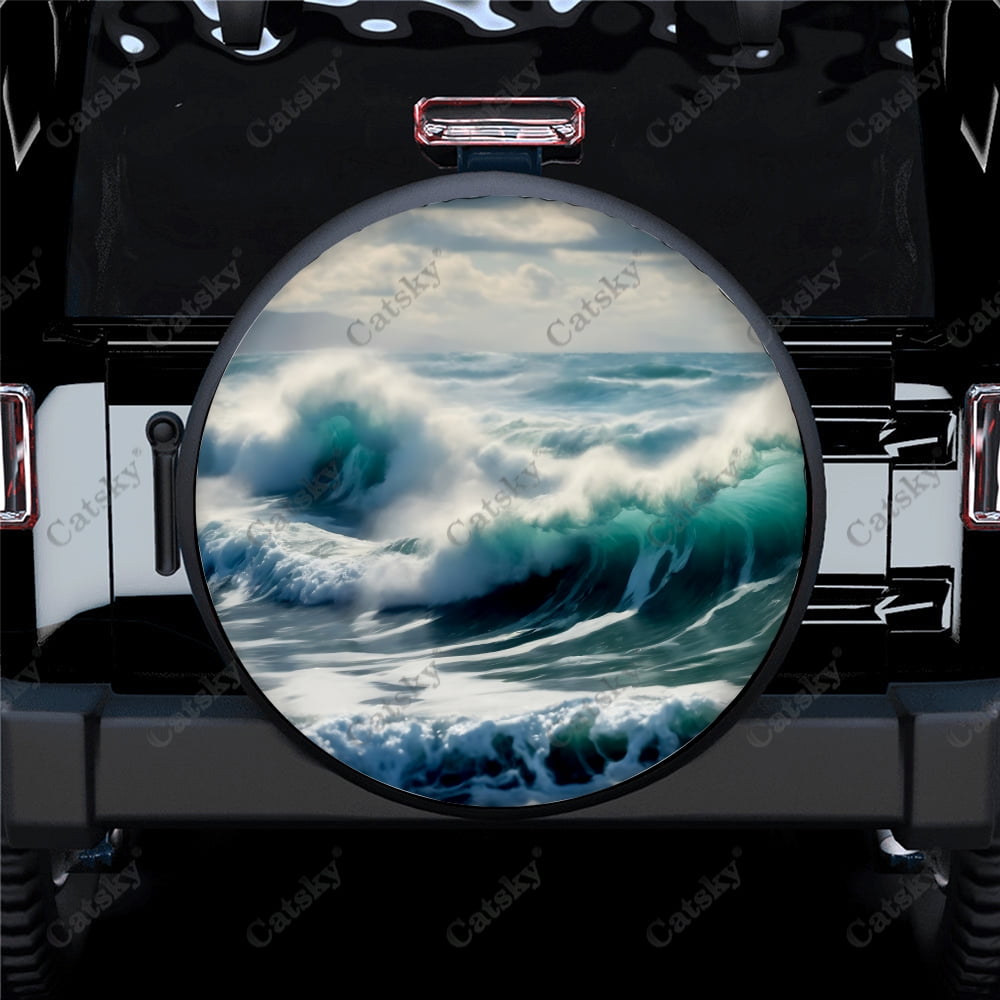 Ocean Foamy Waves Rolling Up Polyester Universal Spare Wheel Tire Cover ...