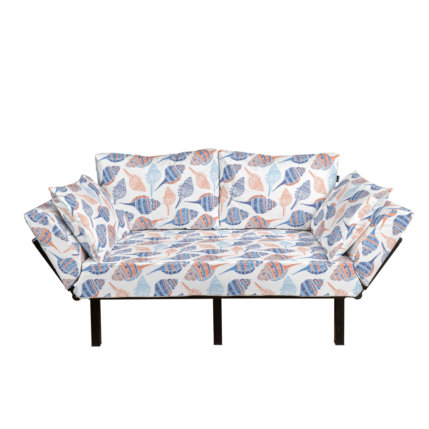 Ocean Futon Couch, Marine Life Themed Abstract Seashells Scallops with ...