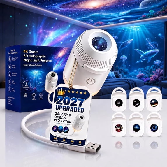Ocean & Galaxy Projector Night Light, 2-in-1 5D Holographic Star ...