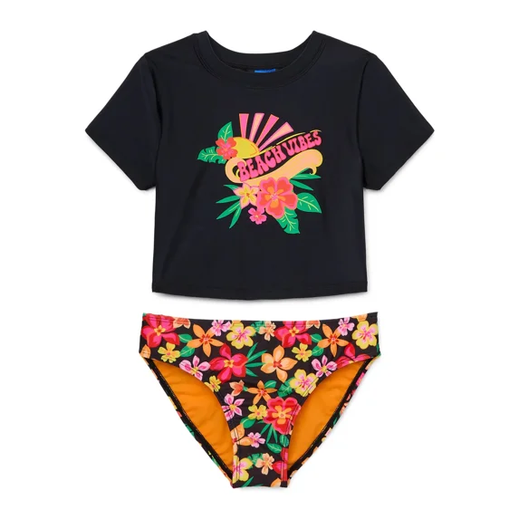Ocean Gear Girls 2-Piece Swim Set - Short Sleeve Rashguard - Walmart.com