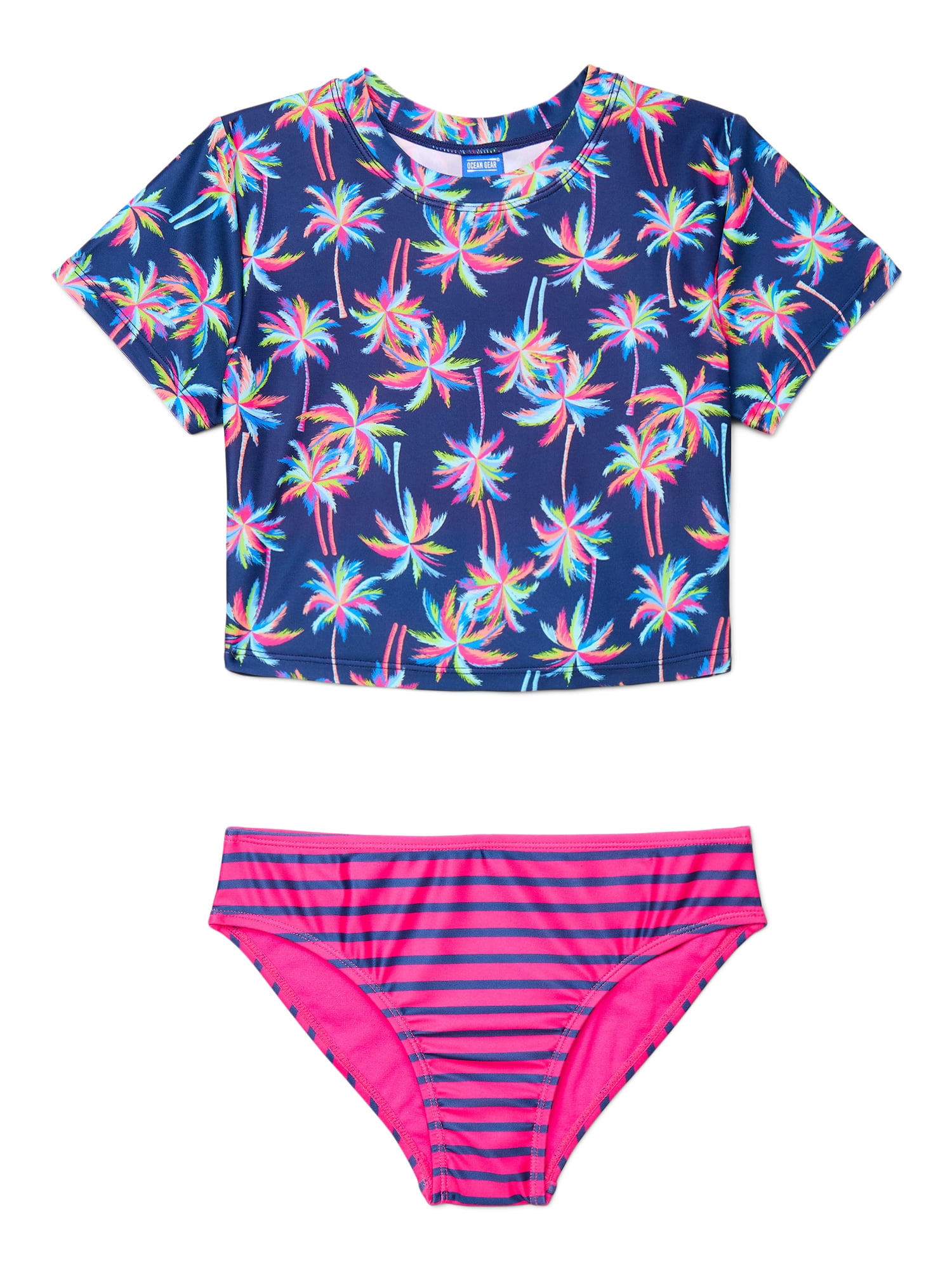 Ocean Gear Girls Short Sleeve Top and Bottoms Swim Set, 2-Piece, Sizes ...