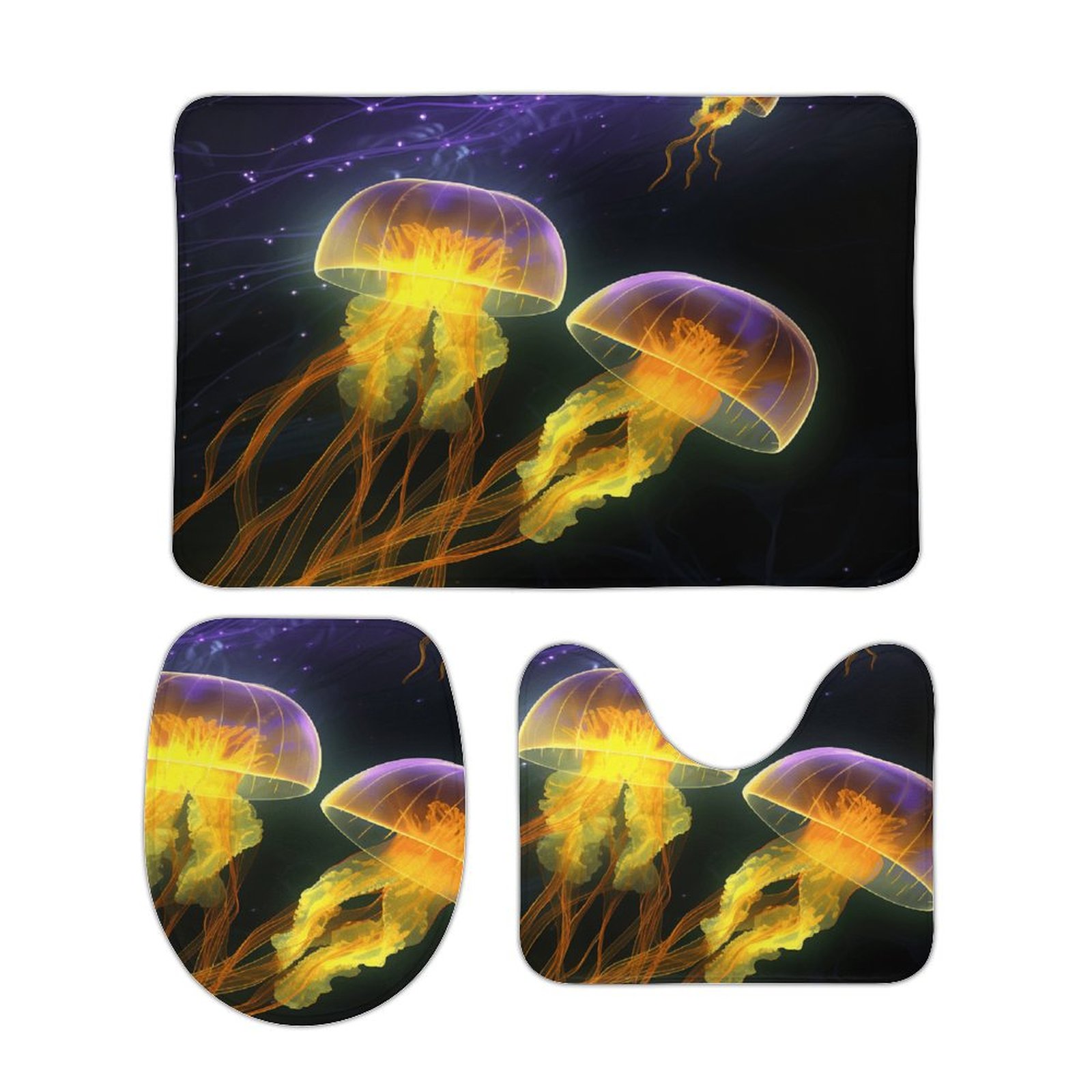 Ocean Glowing Jellyfish Bathroom Mats Set 3-piece Bath Mats , Washable ...
