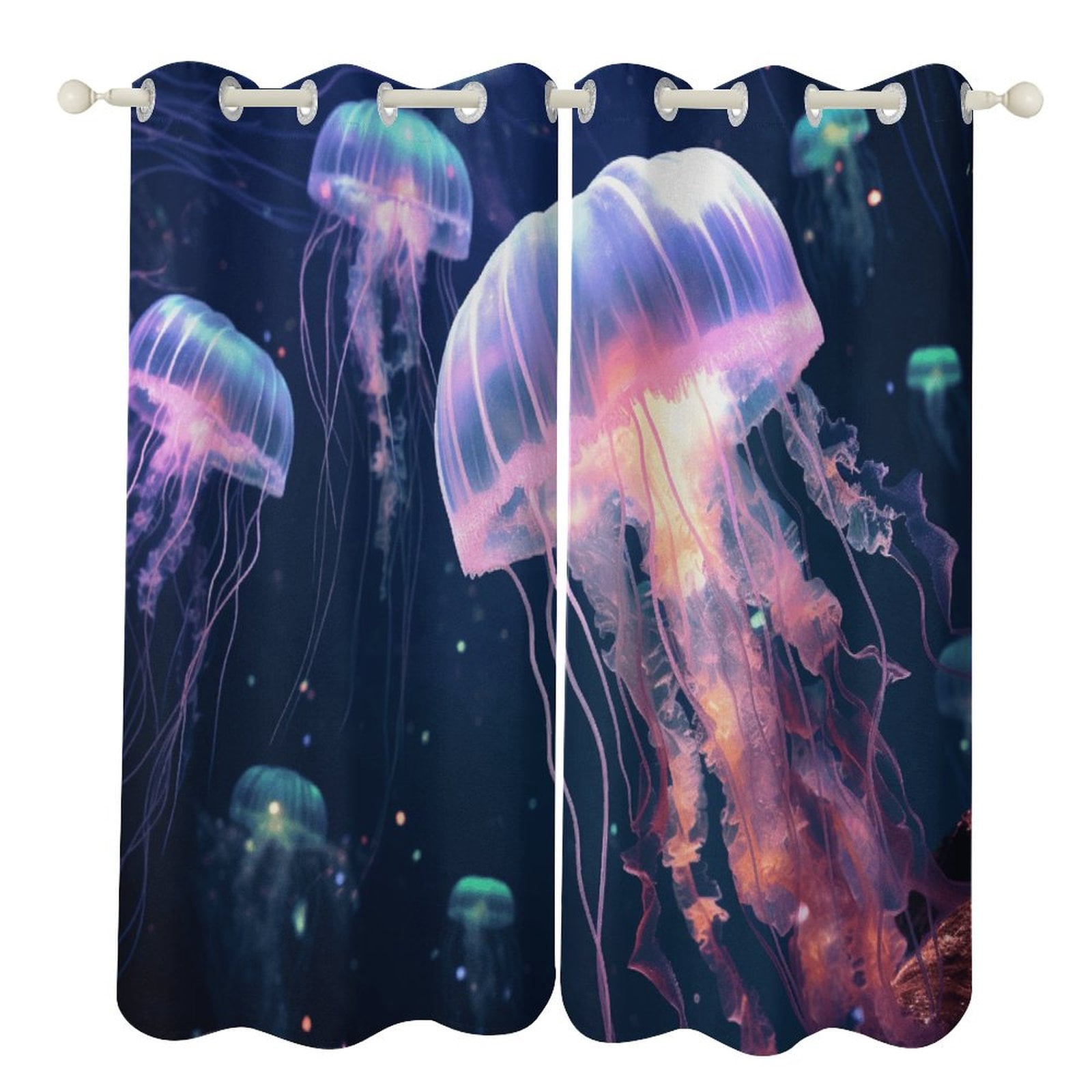 Ocean Glowing Jellyfish Luxury Window Curtains Blinds for Living Room ...