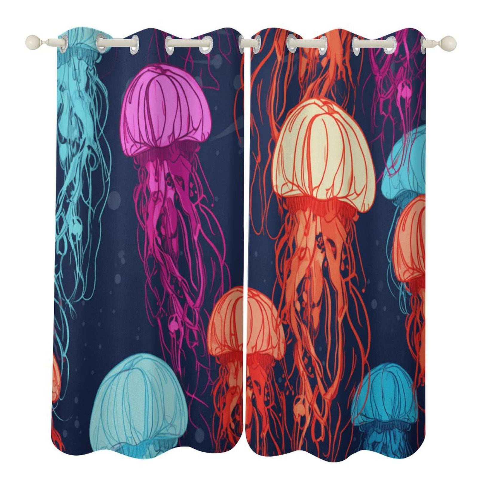 Ocean Glowing Jellyfish Luxury Window Curtains Blinds for Living Room ...