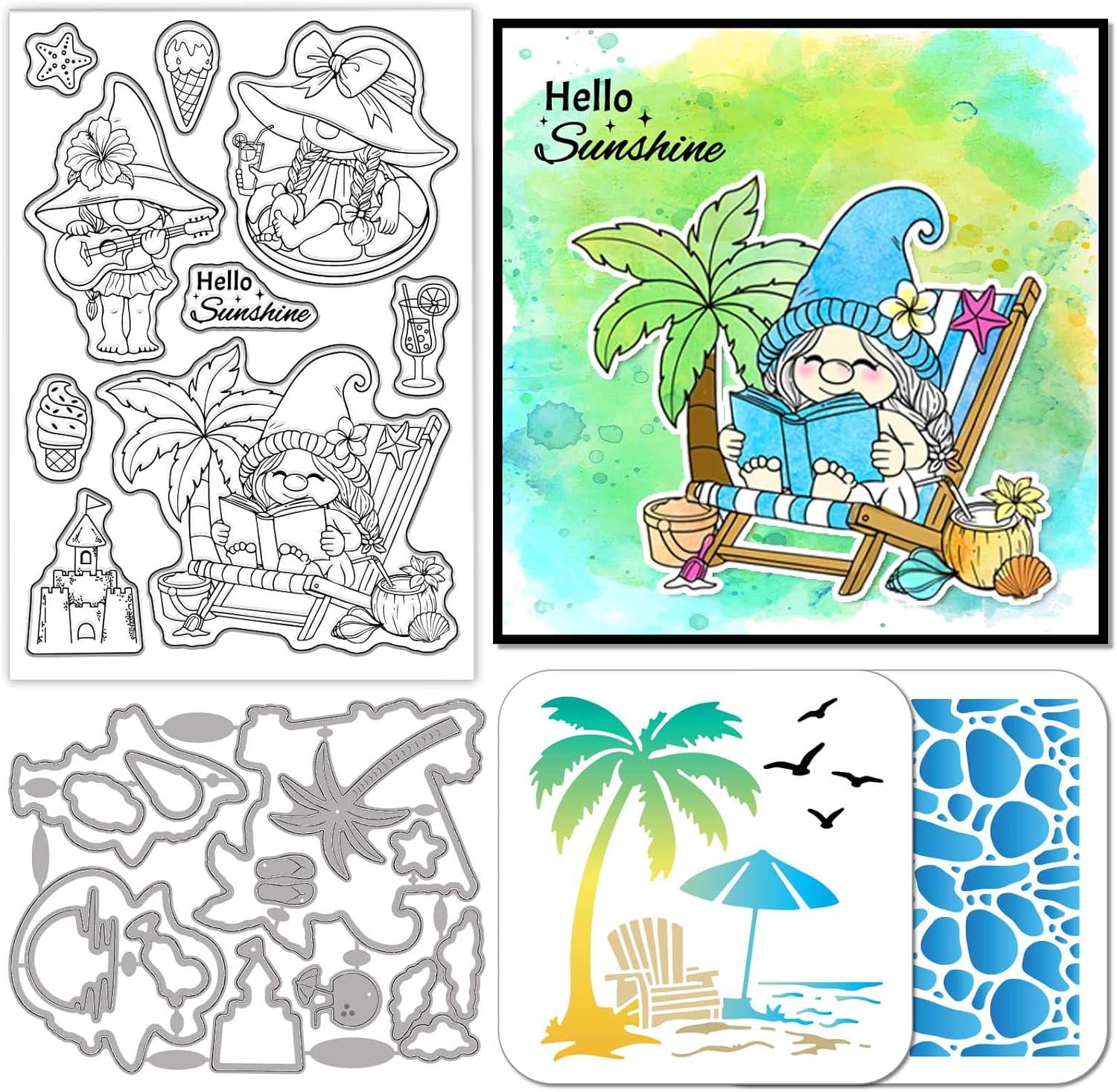 Ocean Gnome Lady Clear Stamps Cutting Dies PET Painting Stencils DIY ...