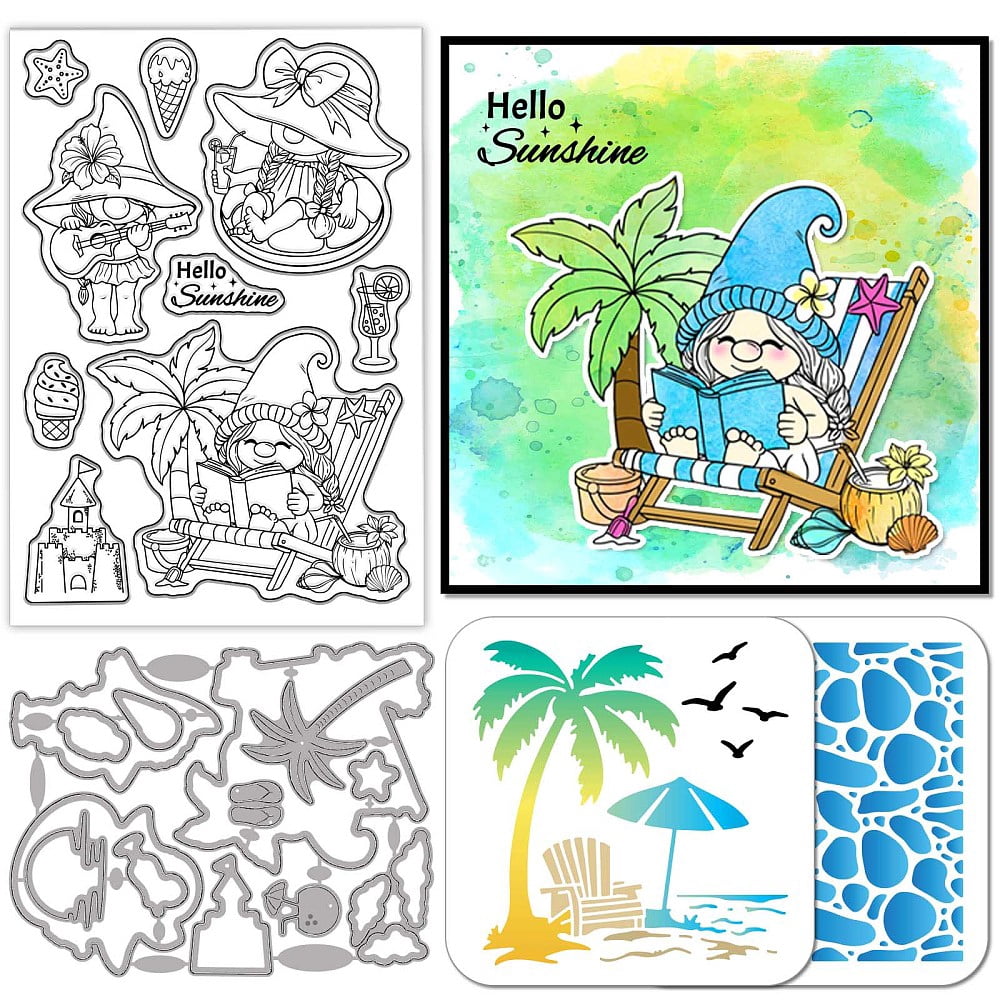 Ocean Gnome Lady Clear Stamps Cutting Dies PET Painting Stencils for ...
