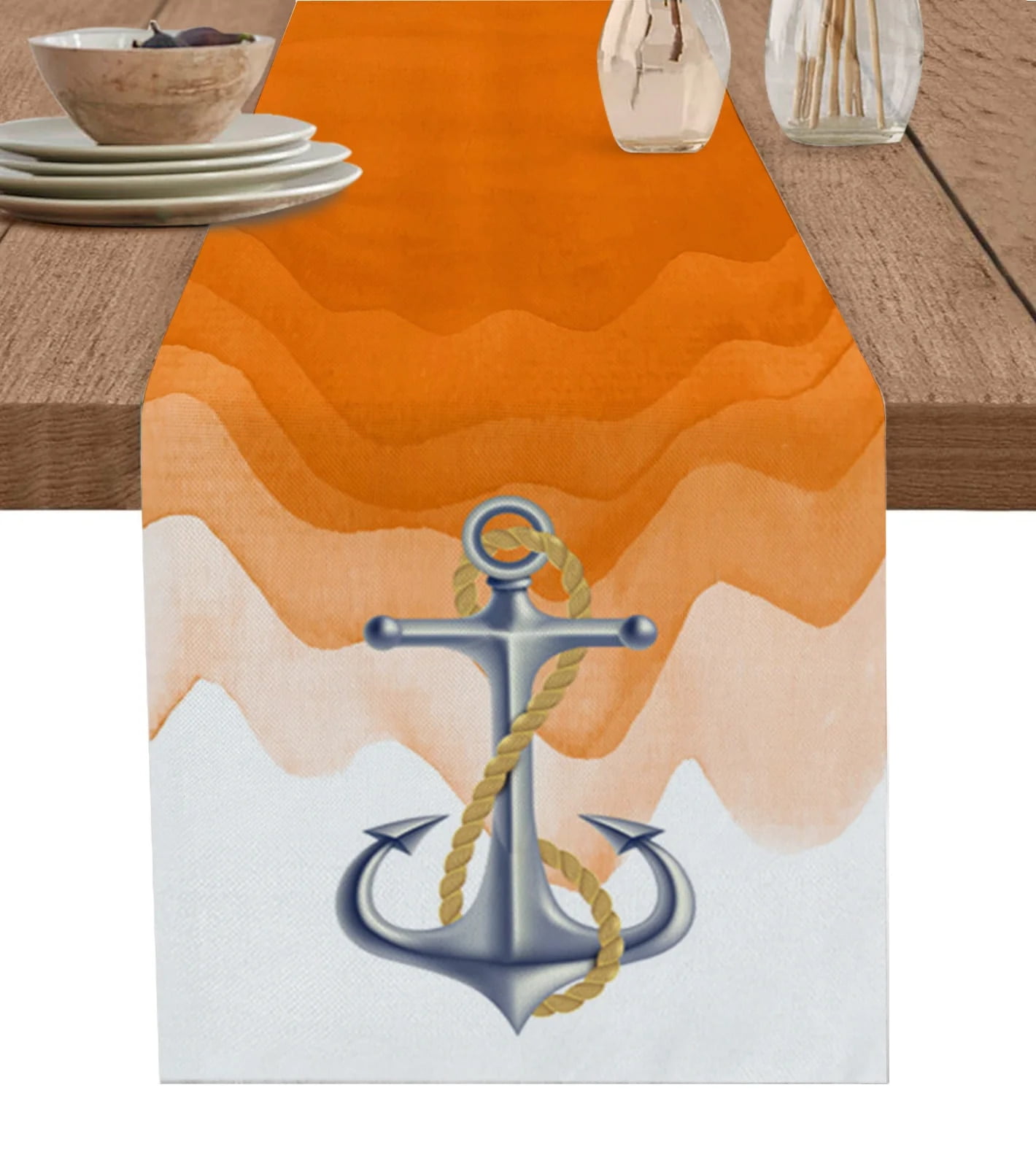 Ocean Gradient Anchor Orange Table Runner Cotton Linen Wedding Dinner r ...