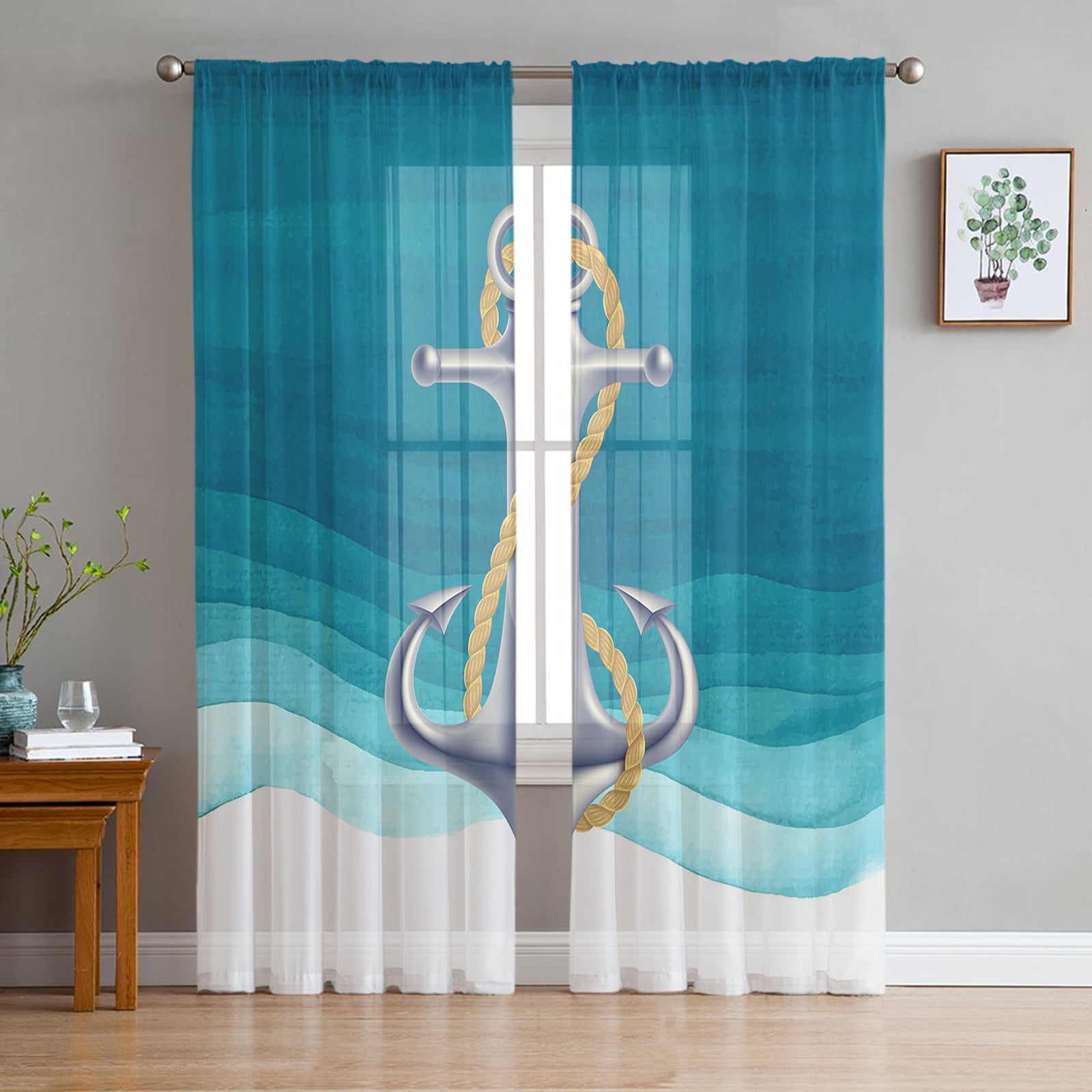 Ocean Gradient Anchor Water Duck Green Sheer Tulle Home ration Living ...