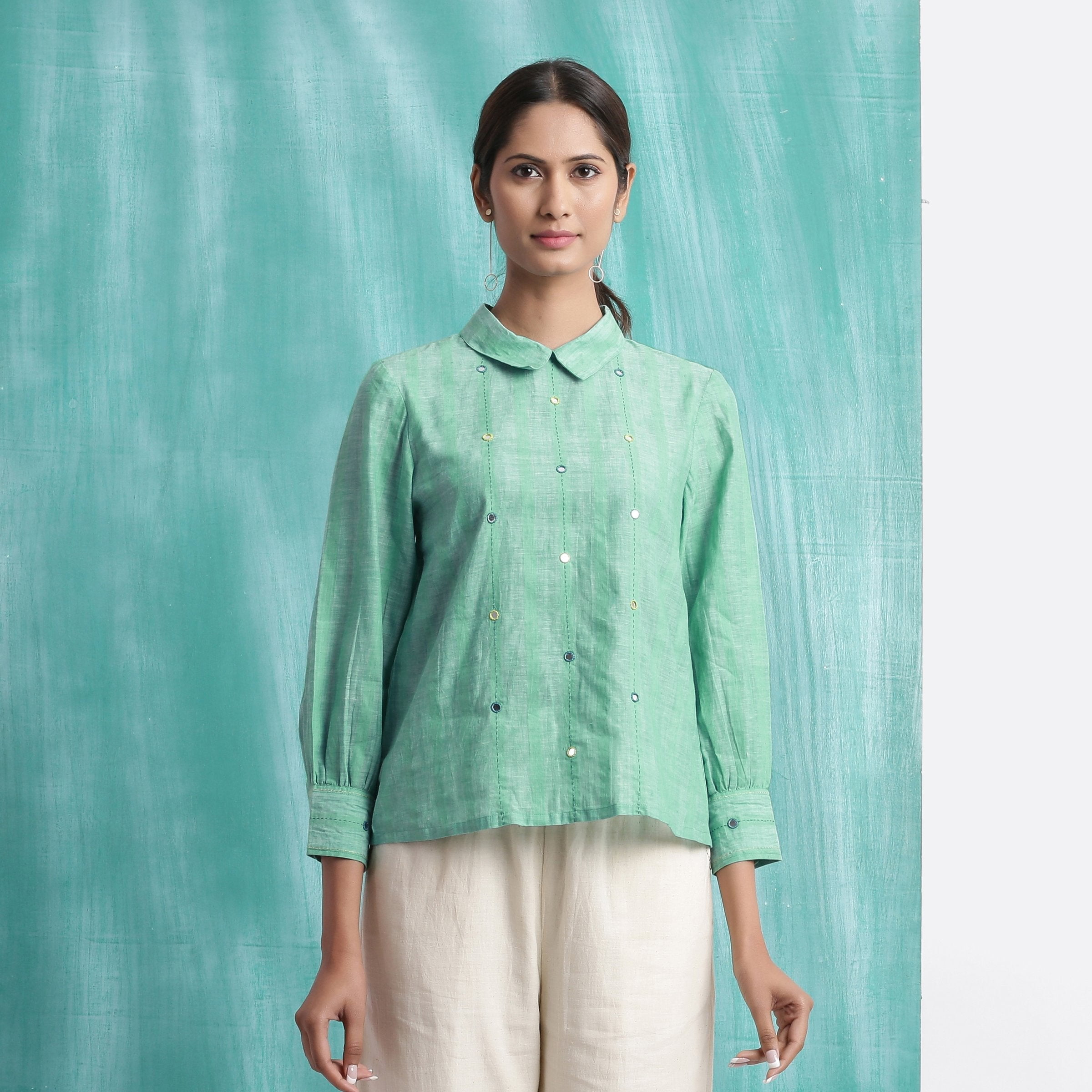 Ocean Green Handspun 100% Cotton Mirror Work Blouse Top - Walmart.com