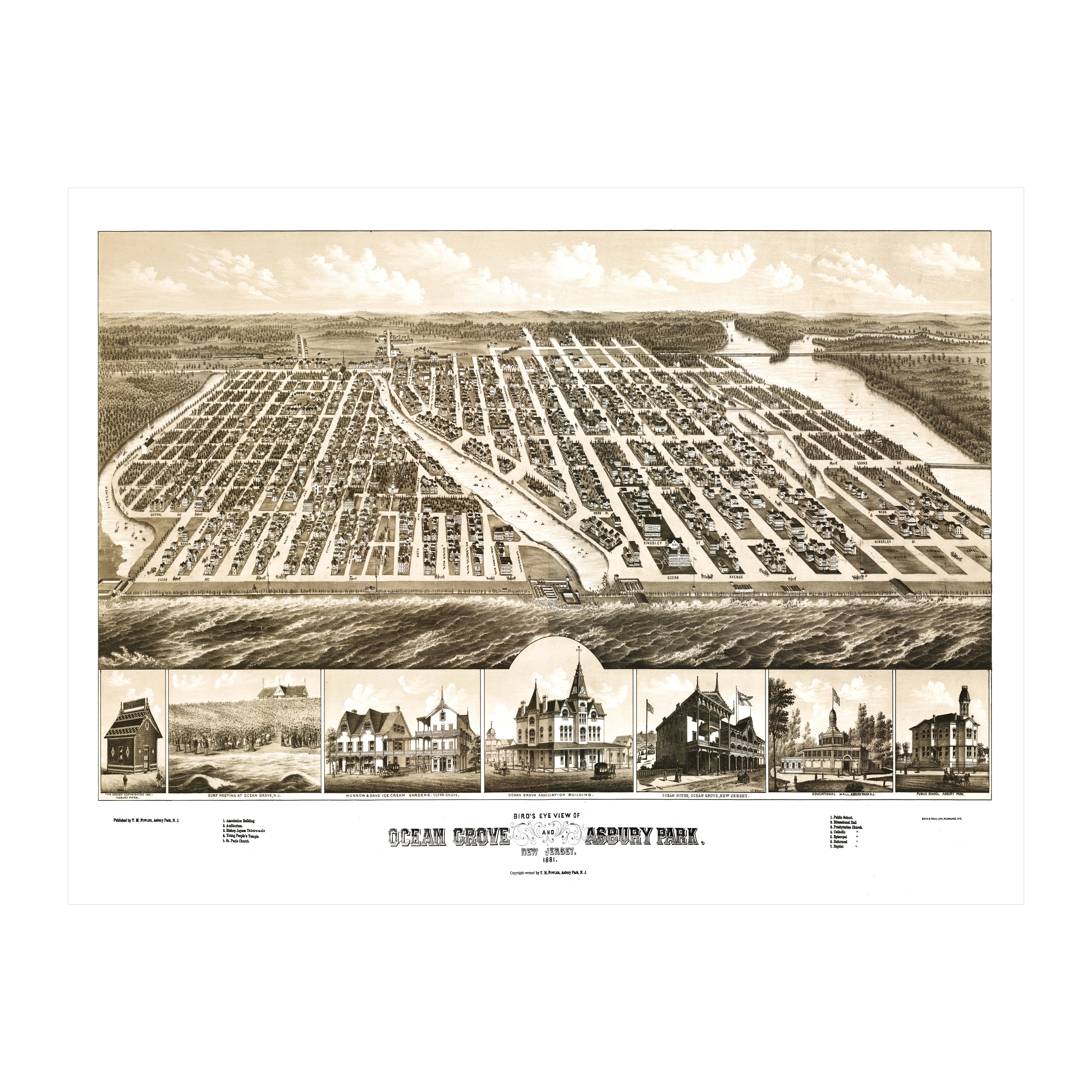 Ocean Grove Art, 1881 Vintage Map of Ocean Grove New Jersey, NJ History ...