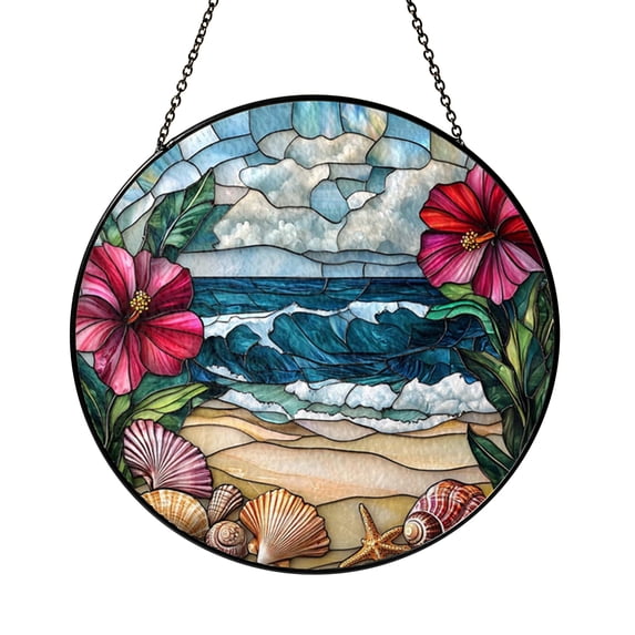 Ocean Hibiscus Starfish Stained Glass Window Hanging, Nautical ...