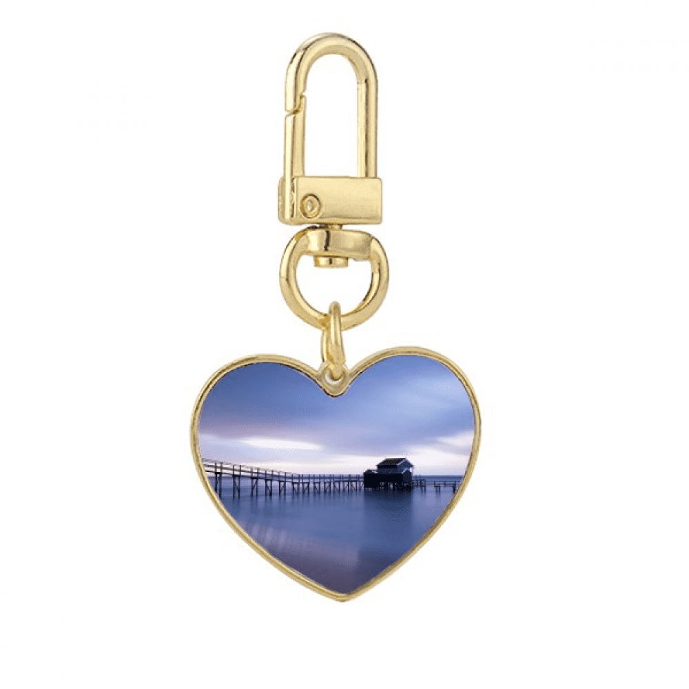 Ocean House Water Science Nature Picture Gold Heart Keychain Metal ...