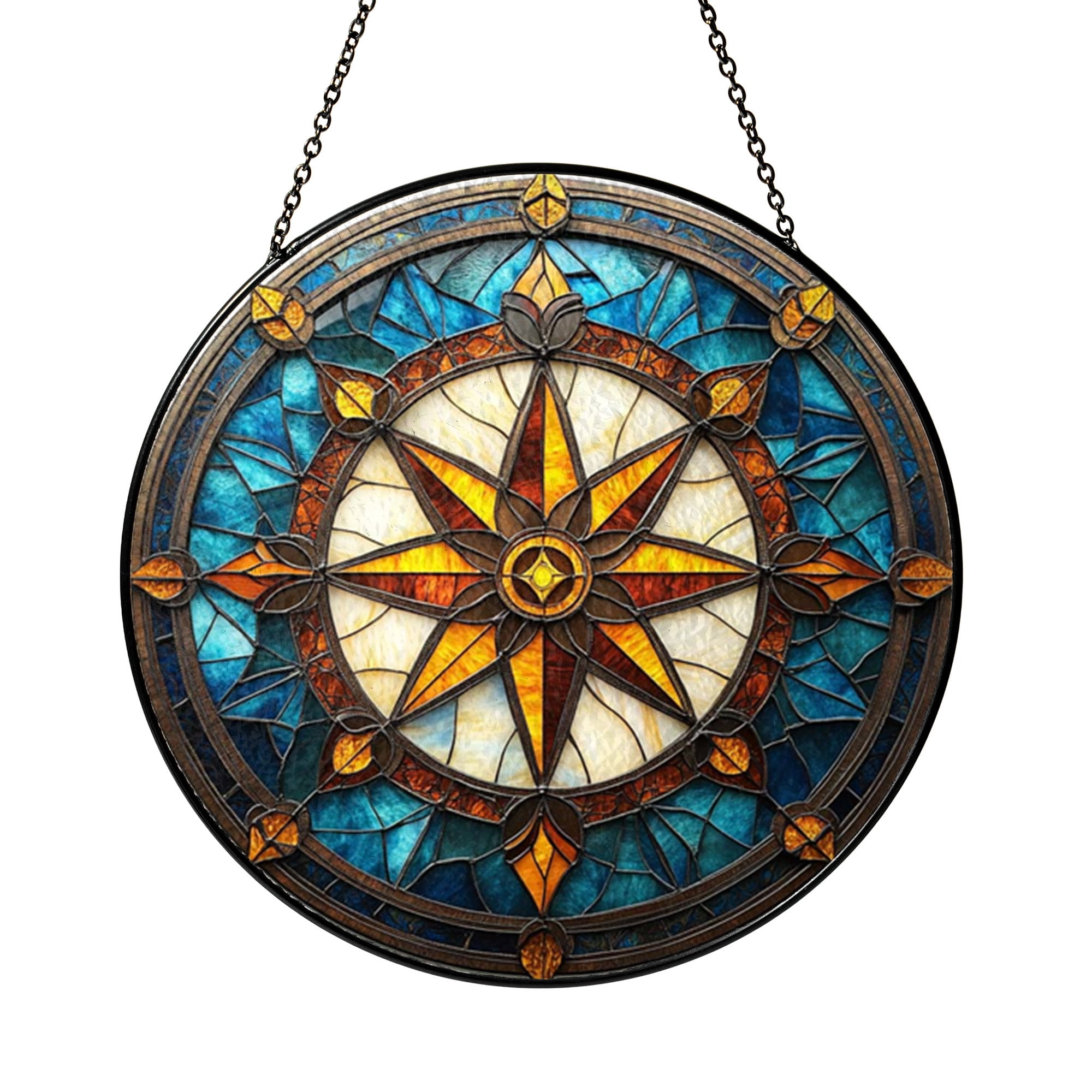 Ocean Inspired Compass Rose Stained Glass Style Window Hanging ...