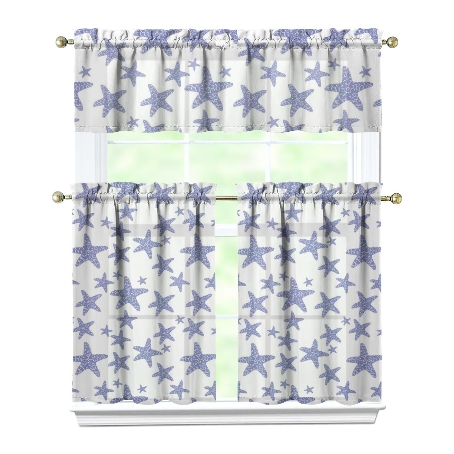 Ocean Inspired Kitchen Curtains 3 PCS - Tropical Fish & Anchor Design ...