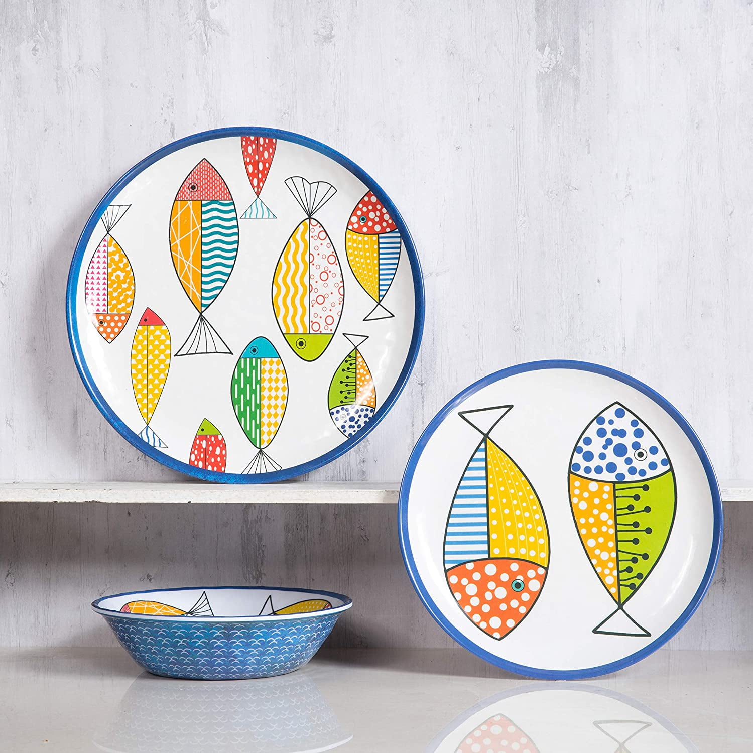 Ocean-Inspired Melamine Dinnerware Set for 4 Plates and Bowls ...