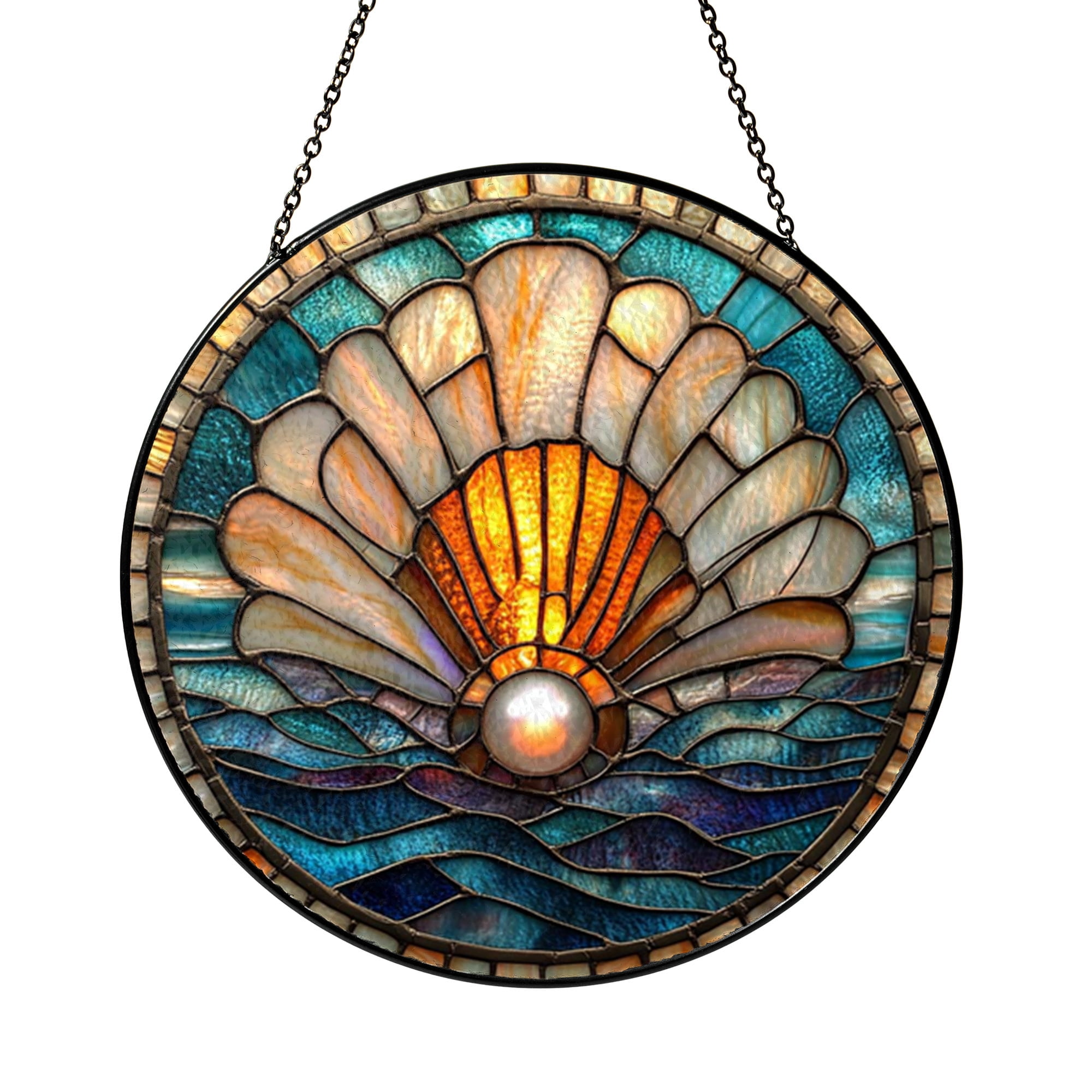 Ocean Inspired Seashell Stained Glass Suncatcher – Decorative Window ...