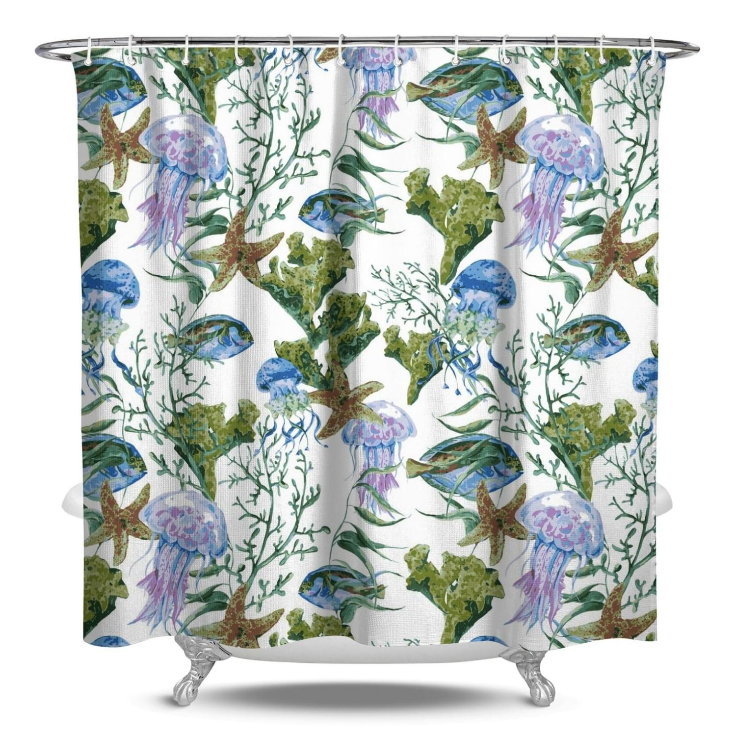 Ocean Inspired Shower Curtain 84x72 Inch Waterproof Seashells Coral ...