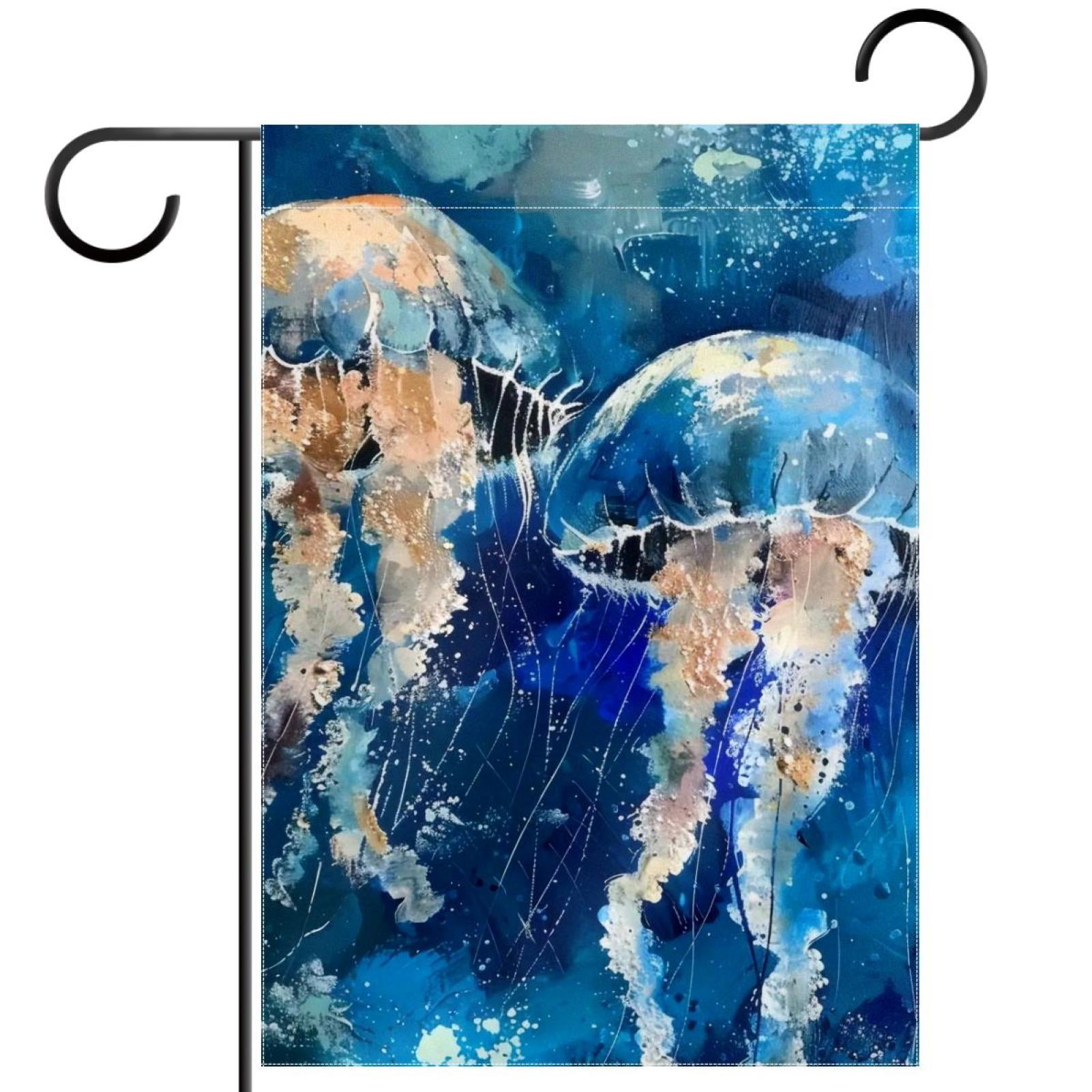 Ocean Jellyfish Blue Coastal Beach Underwater Double Sided Garden Flag ...