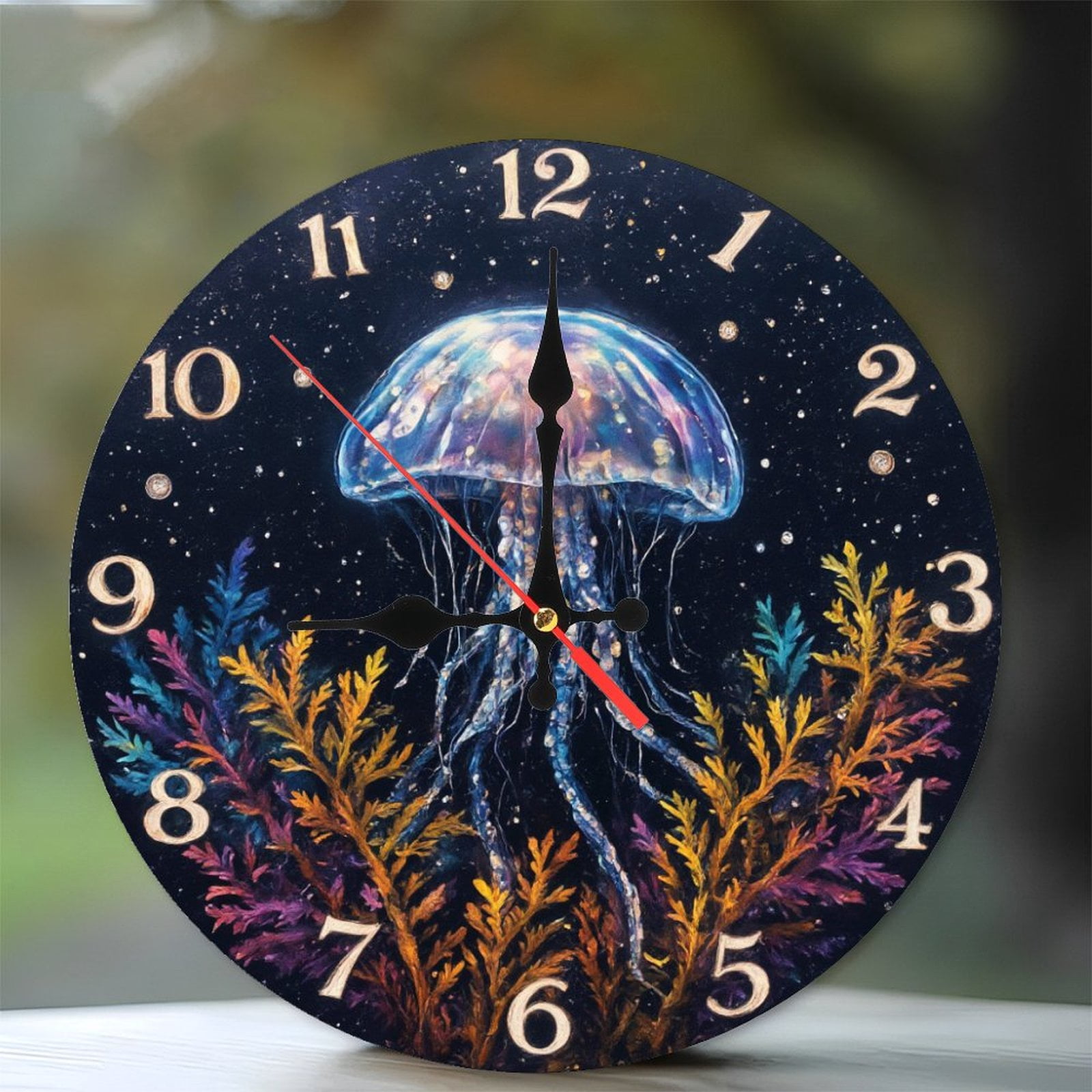 Ocean Jellyfish Clock Wall Decor Art Gift 10-Inch Silent Wooden Wall ...