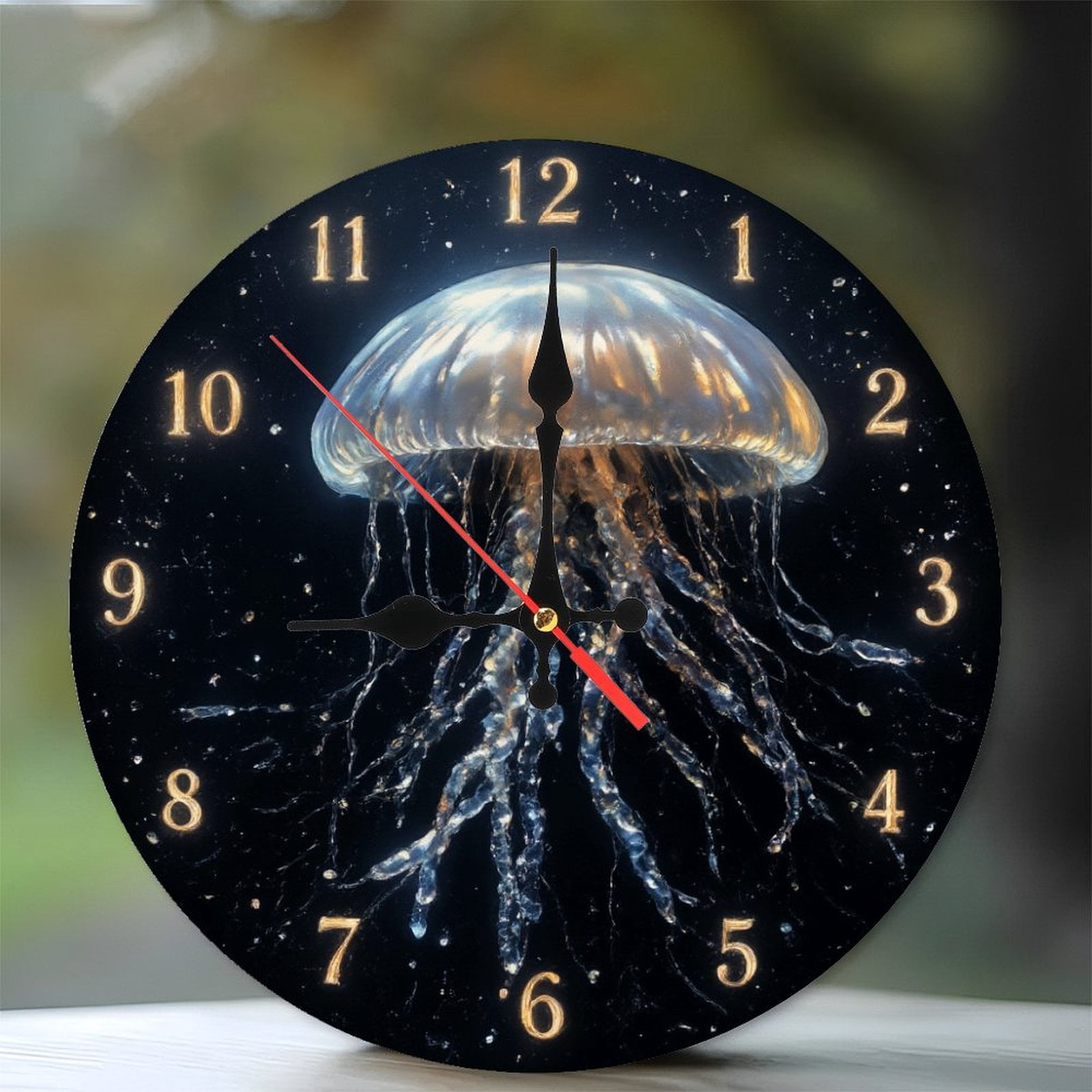 Ocean Jellyfish Clock Wall Decor Art Home 10-Inch Silent Wooden Wall ...