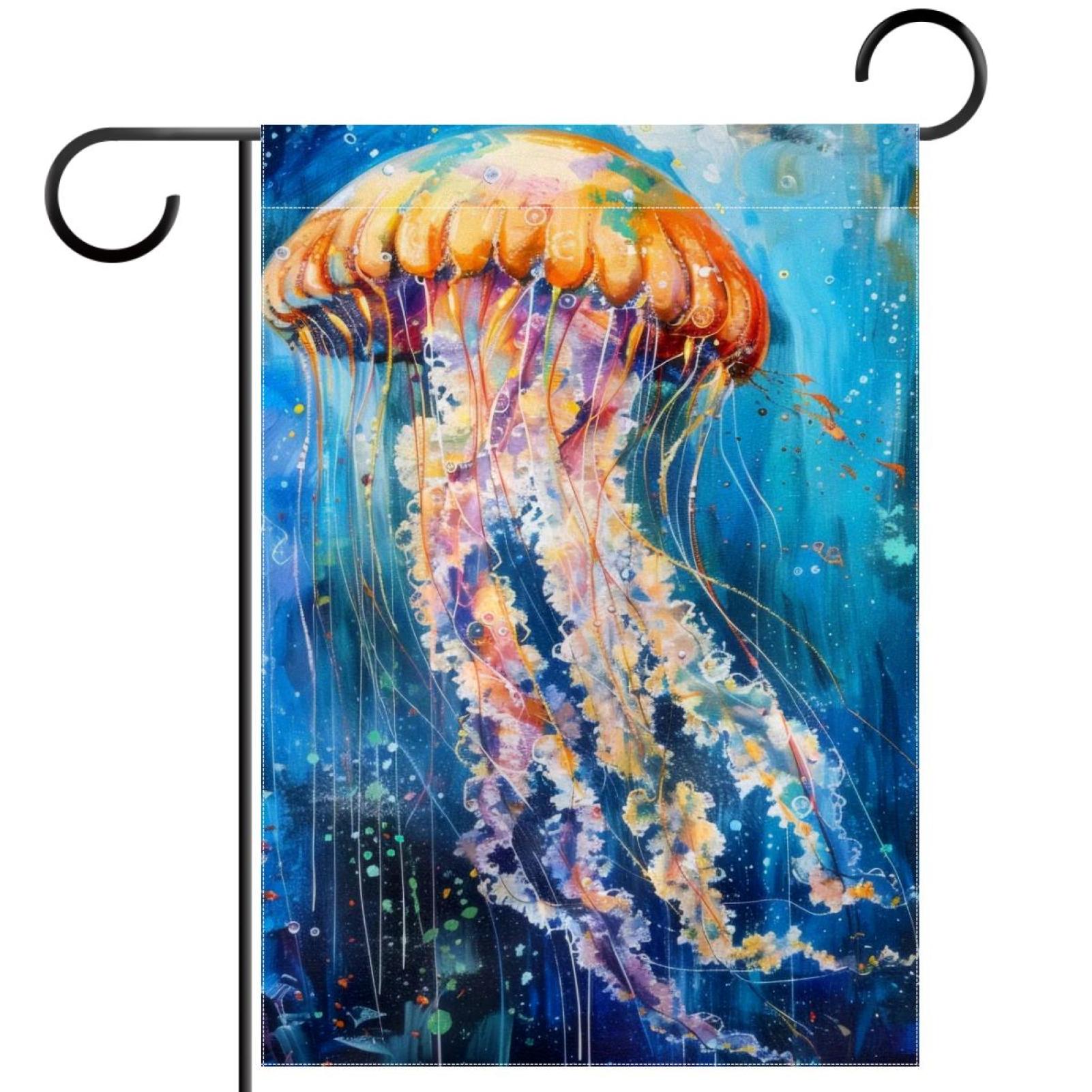 Ocean Jellyfish Coastal Beach Underwater Double Sided Garden Flag Decorative Weather Resistant ...