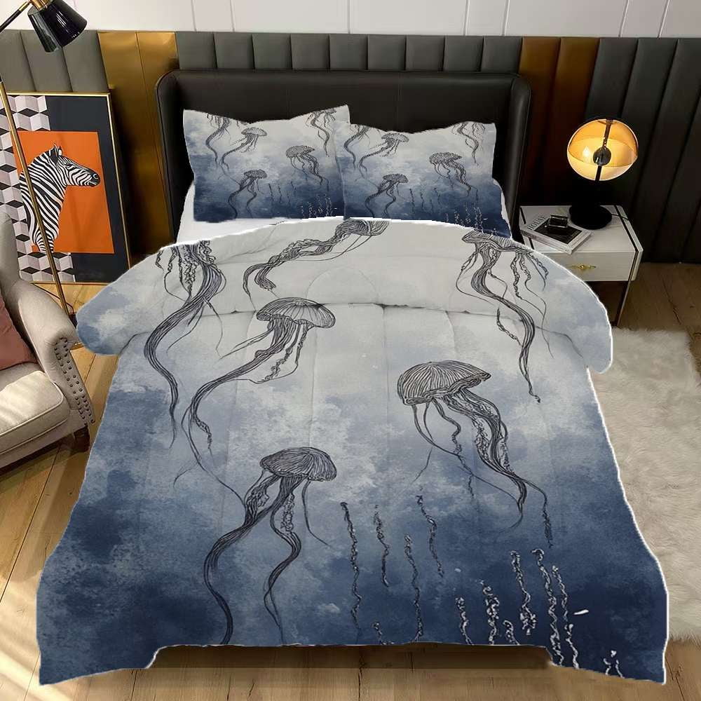 Ocean Jellyfish Ink Drawing Art Comforter Set Twin Size Bedding Set For ...