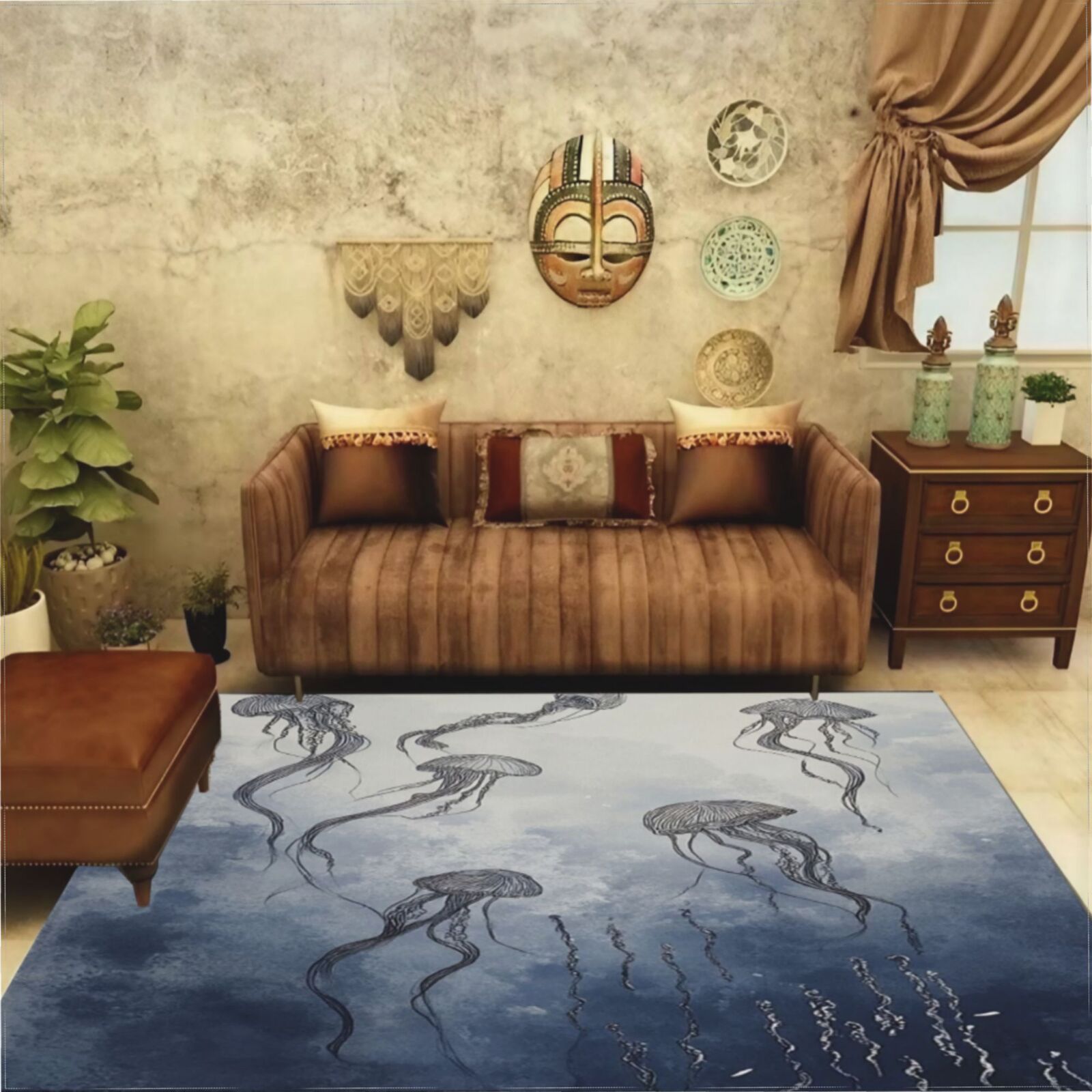 Ocean Jellyfish Ink Drawing Art Living Room ration Nordic Carpets Large ...
