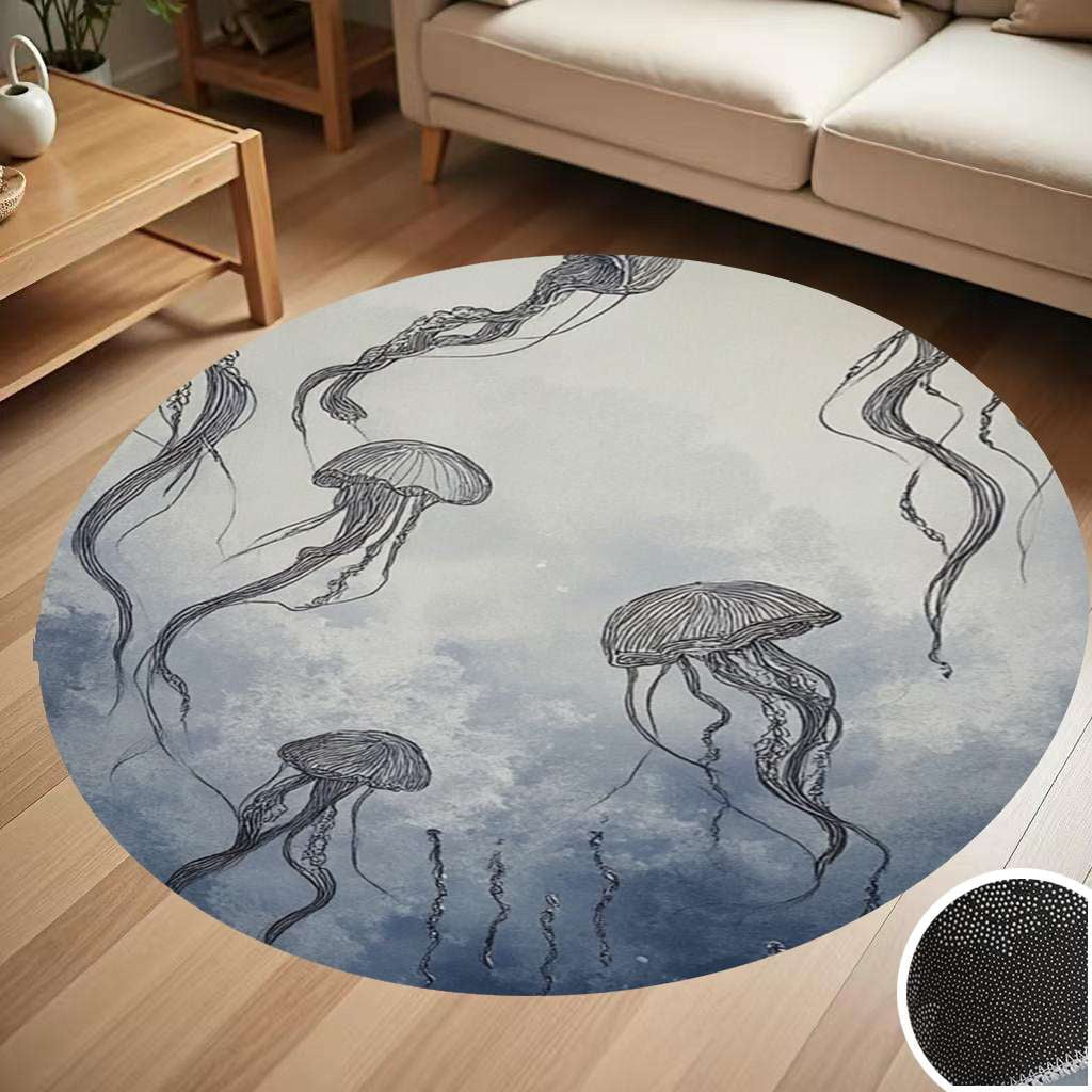 Ocean Jellyfish Ink Drawing Art Round Carpet Living Room Bedroom Home ...