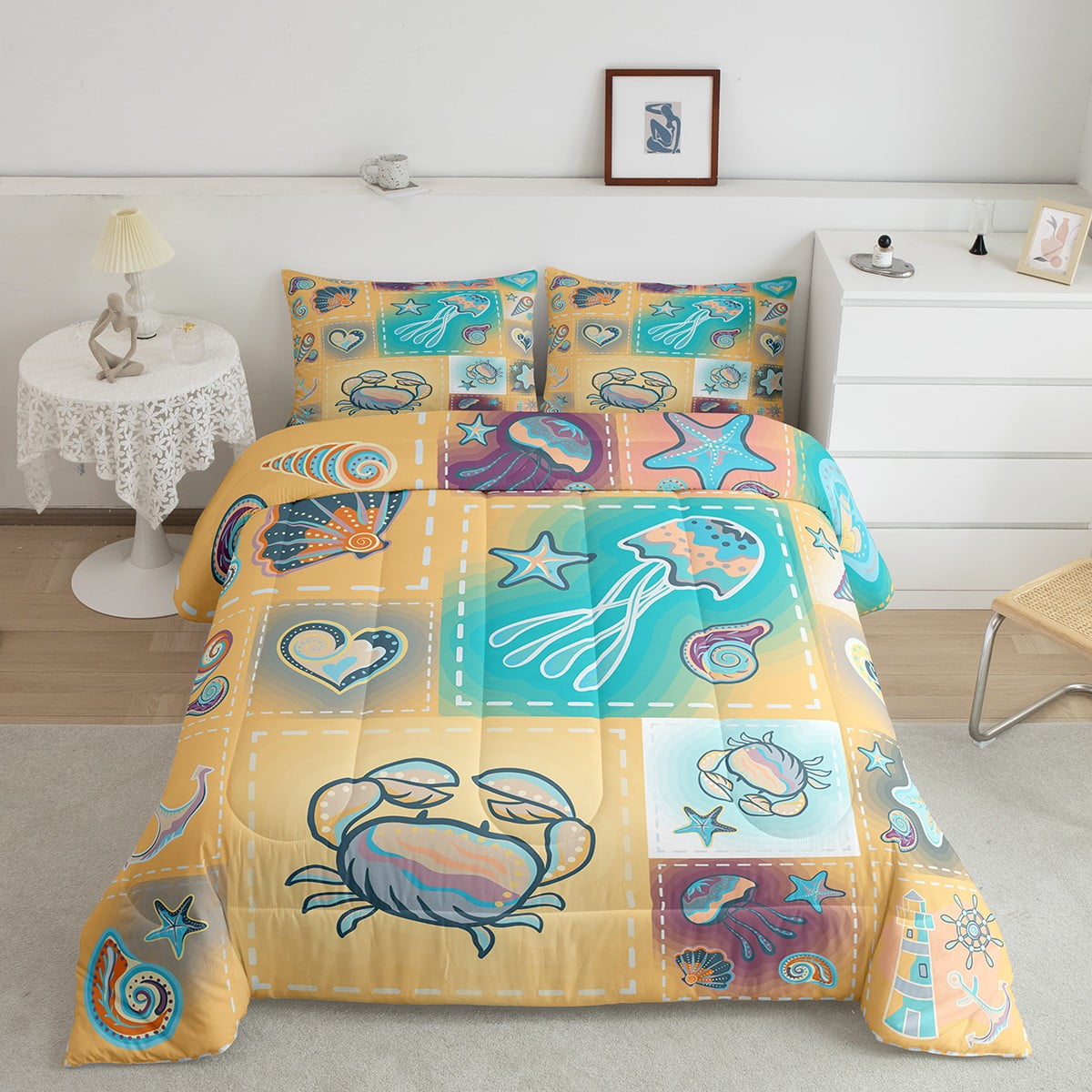 Ocean Jellyfish Queen Comforter Set Crab Bedding Set for Boys Kids ...